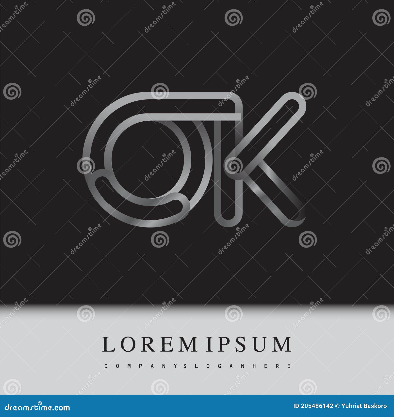 Initial Logo Letter OK, Linked Outline Silver Colored, Rounded Logotype ...