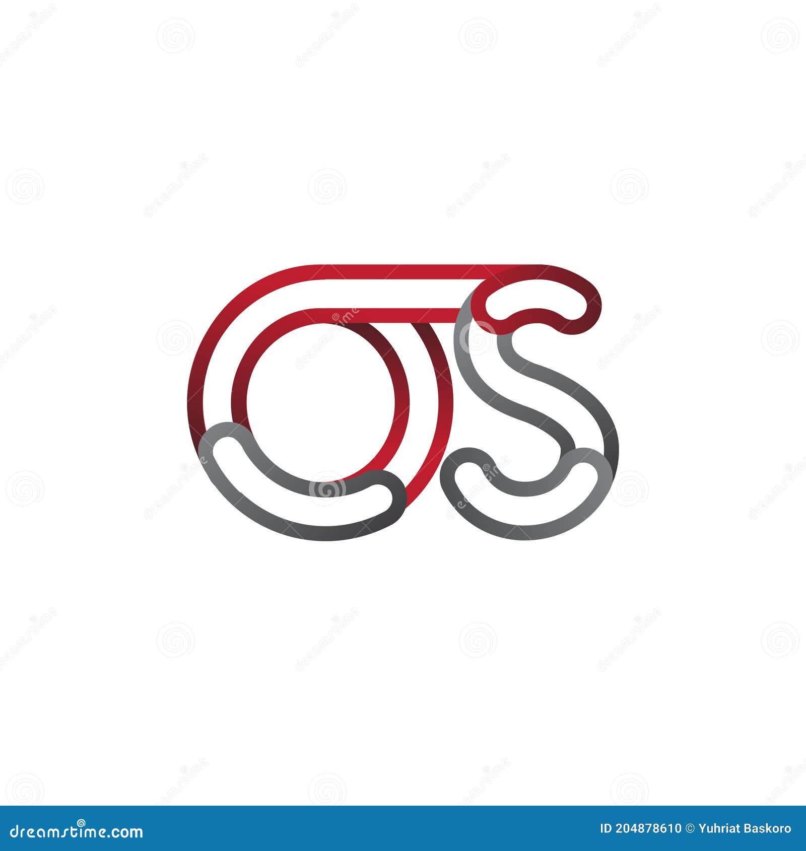 Initial Logo Letter OS, Linked Outline Red and Grey Colored, Rounded ...