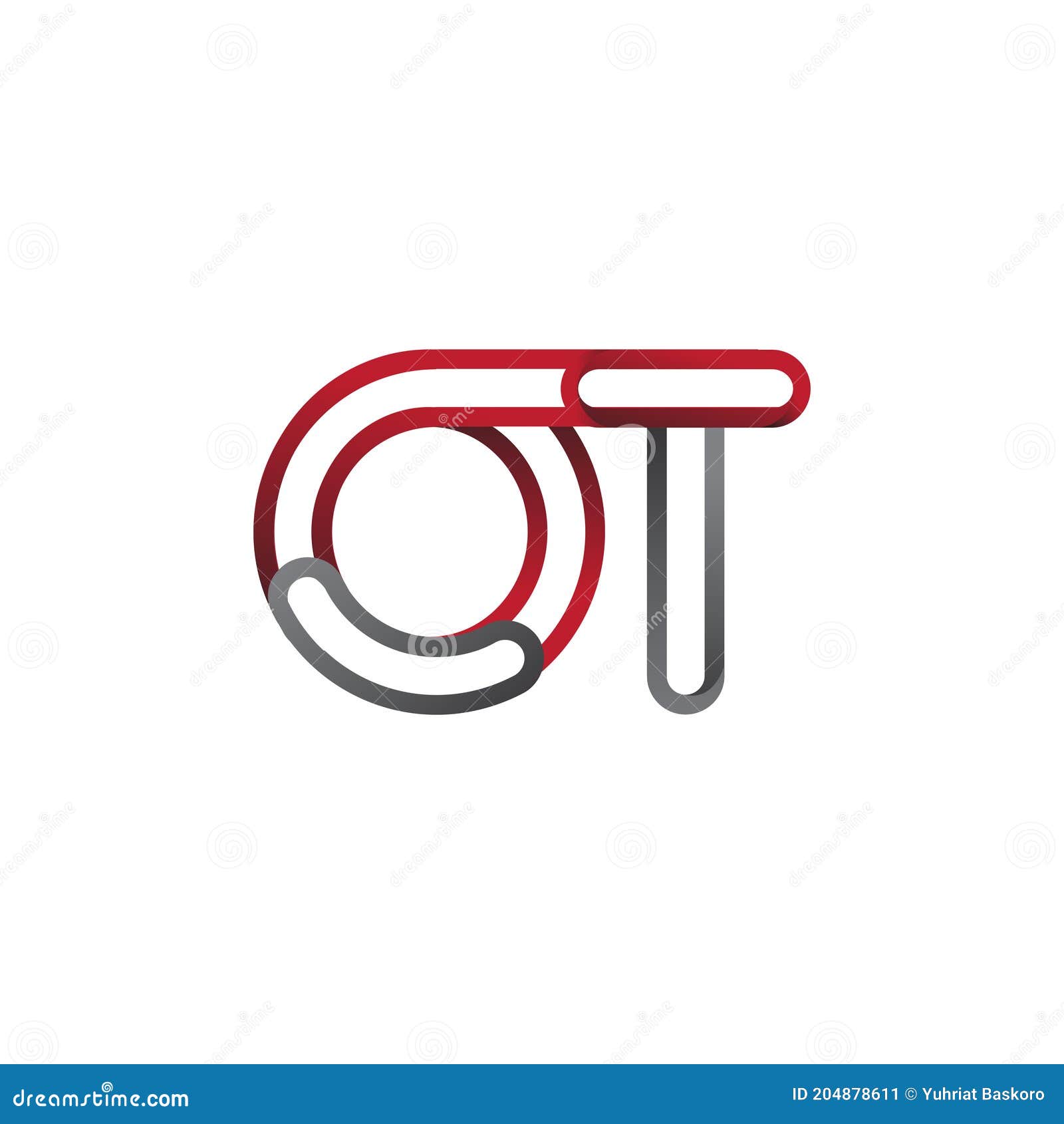 Initial Logo Letter OT, Linked Outline Red and Grey Colored, Rounded ...