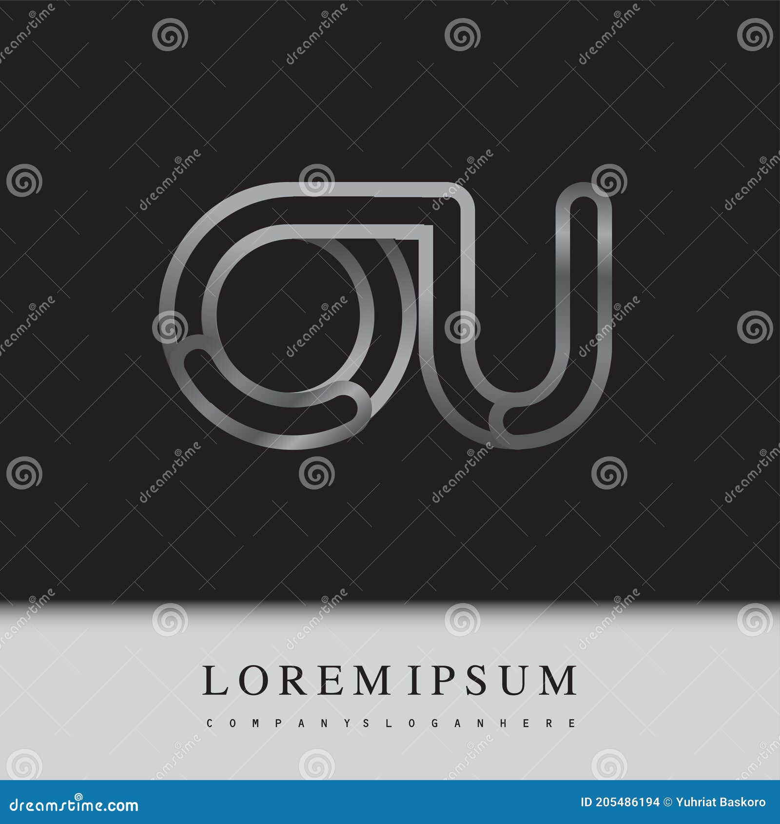 Initial Logo Letter OU, Linked Outline Silver Colored, Rounded Logotype ...