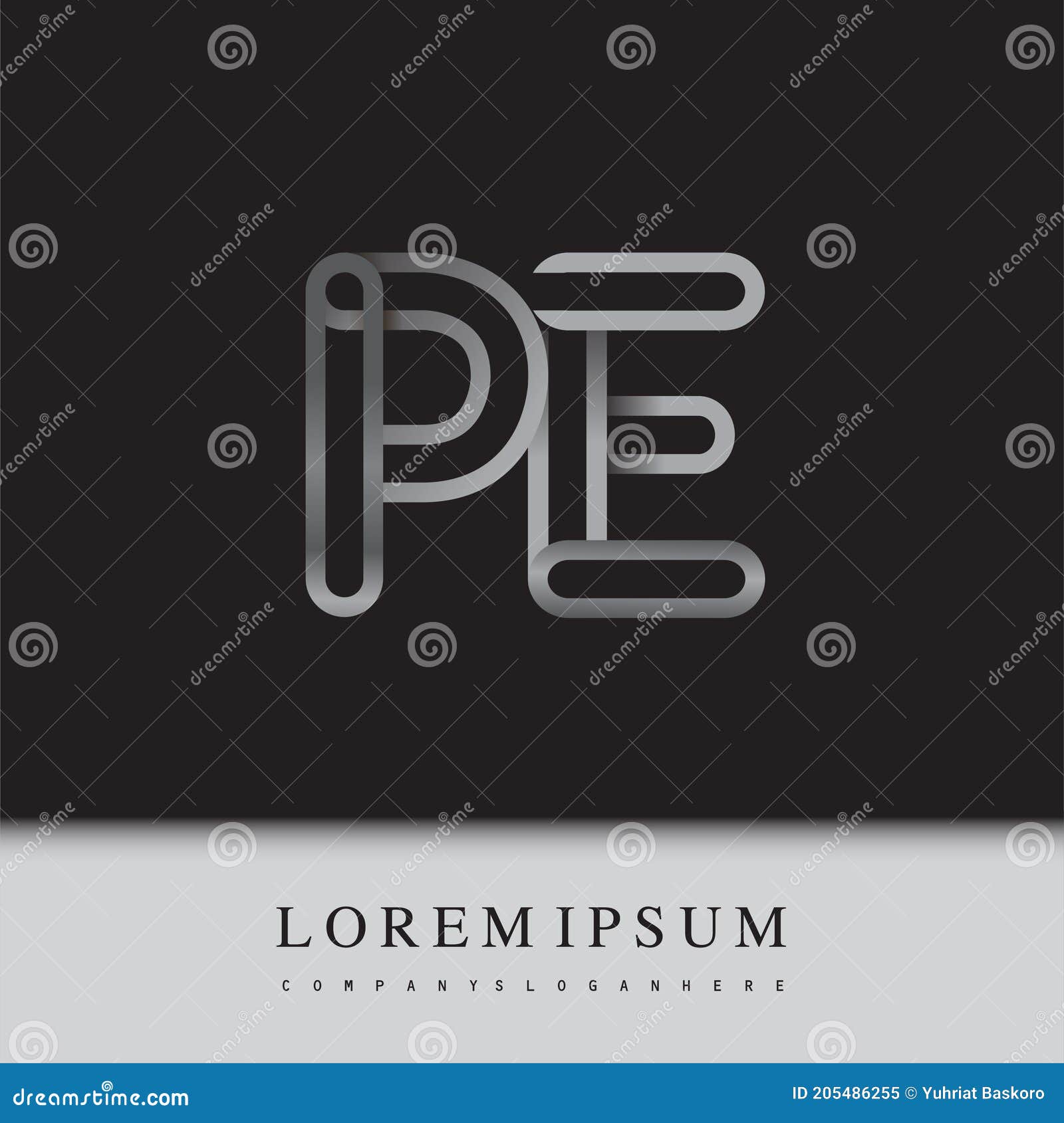 Initial Logo Letter PE, Linked Outline Silver Colored, Rounded Logotype ...