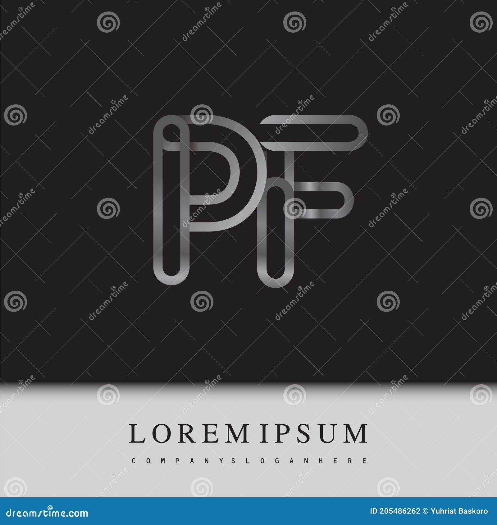 Initial Logo Letter PF, Linked Outline Silver Colored, Rounded Logotype ...