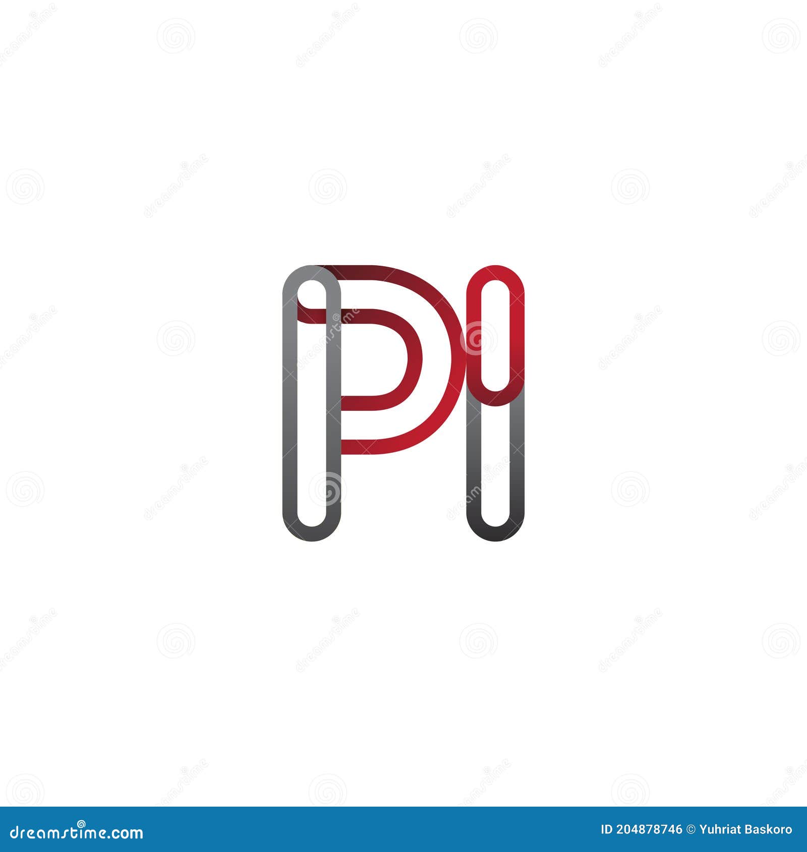 Initial Logo Letter PI, Linked Outline Red and Grey Colored, Rounded ...