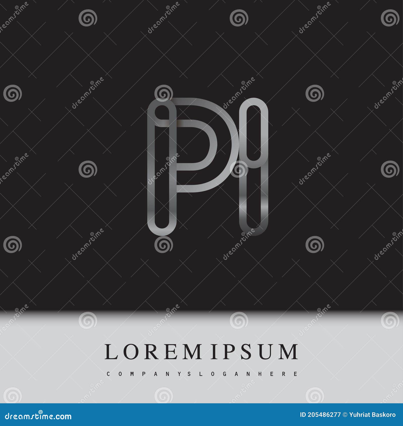 Initial Logo Letter PI, Linked Outline Silver Colored, Rounded Logotype ...
