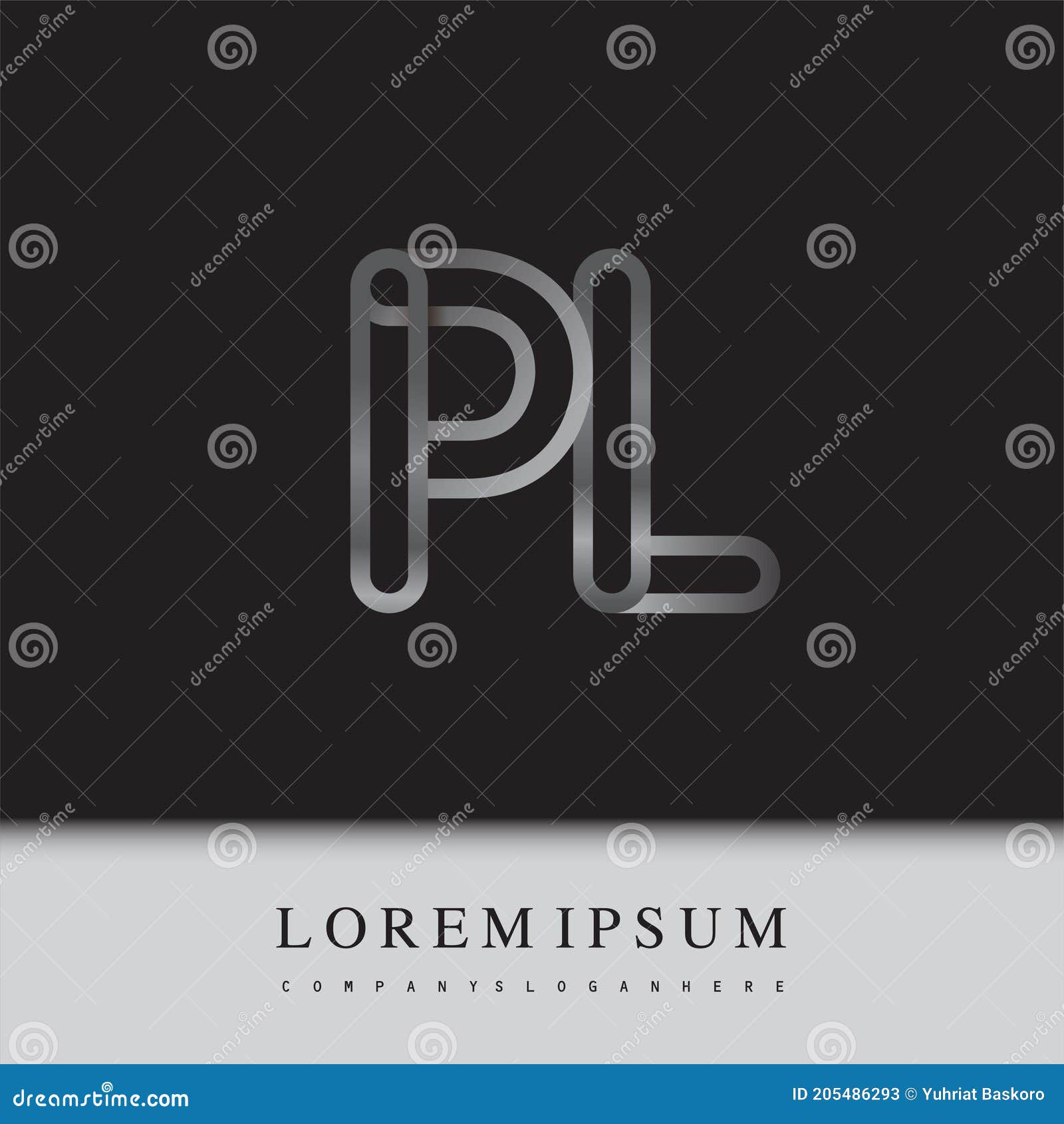 Initial Logo Letter PL, Linked Outline Silver Colored, Rounded Logotype ...