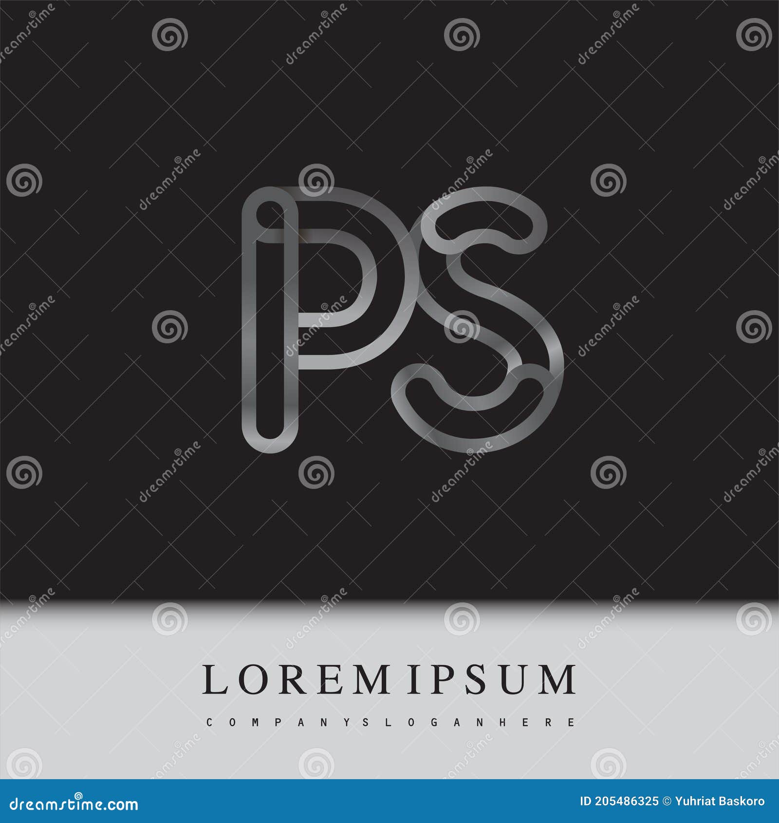Initial Logo Letter PS, Linked Outline Silver Colored, Rounded Logotype ...