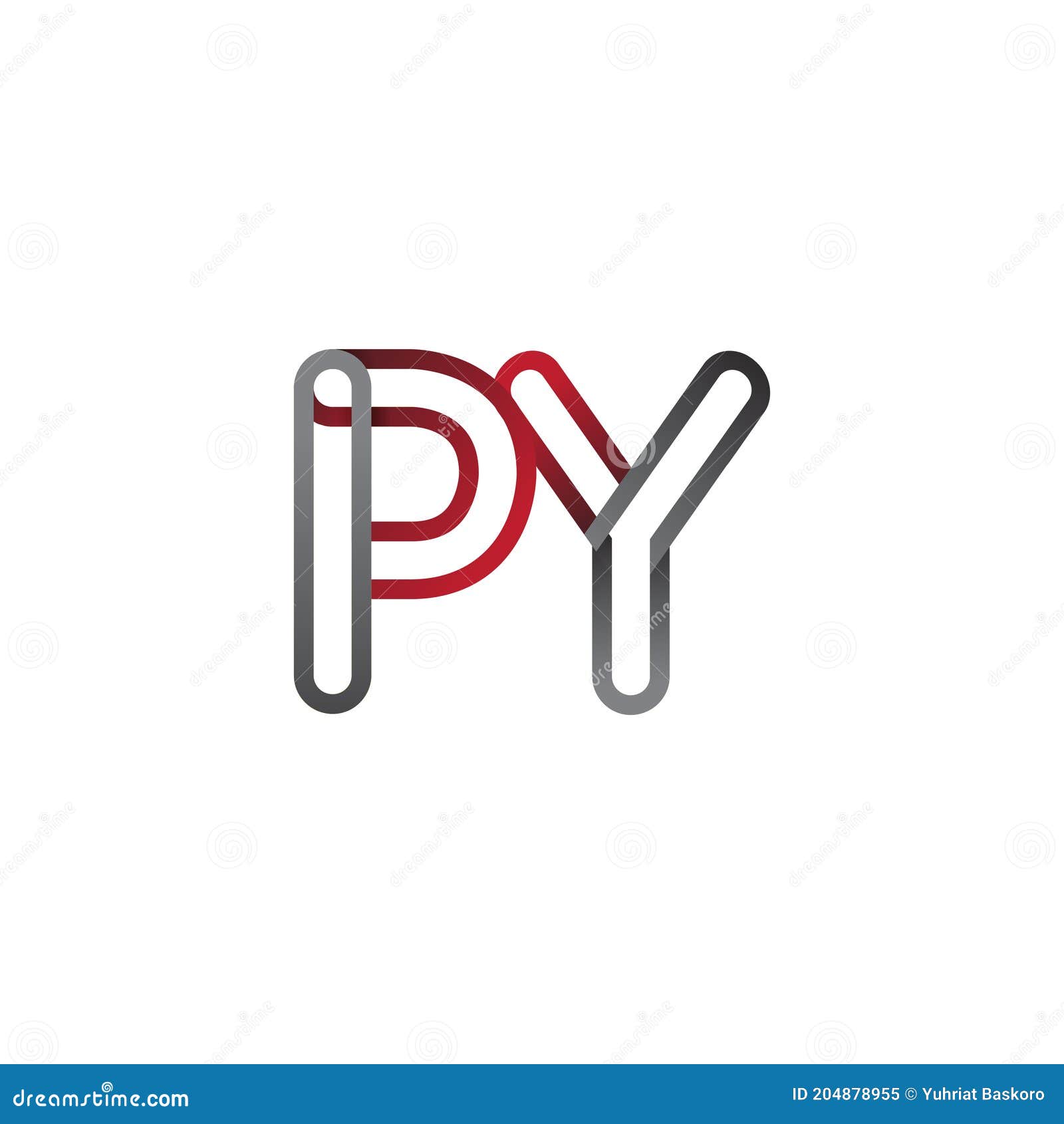 Initial Logo Letter PY, Linked Outline Red and Grey Colored, Rounded ...