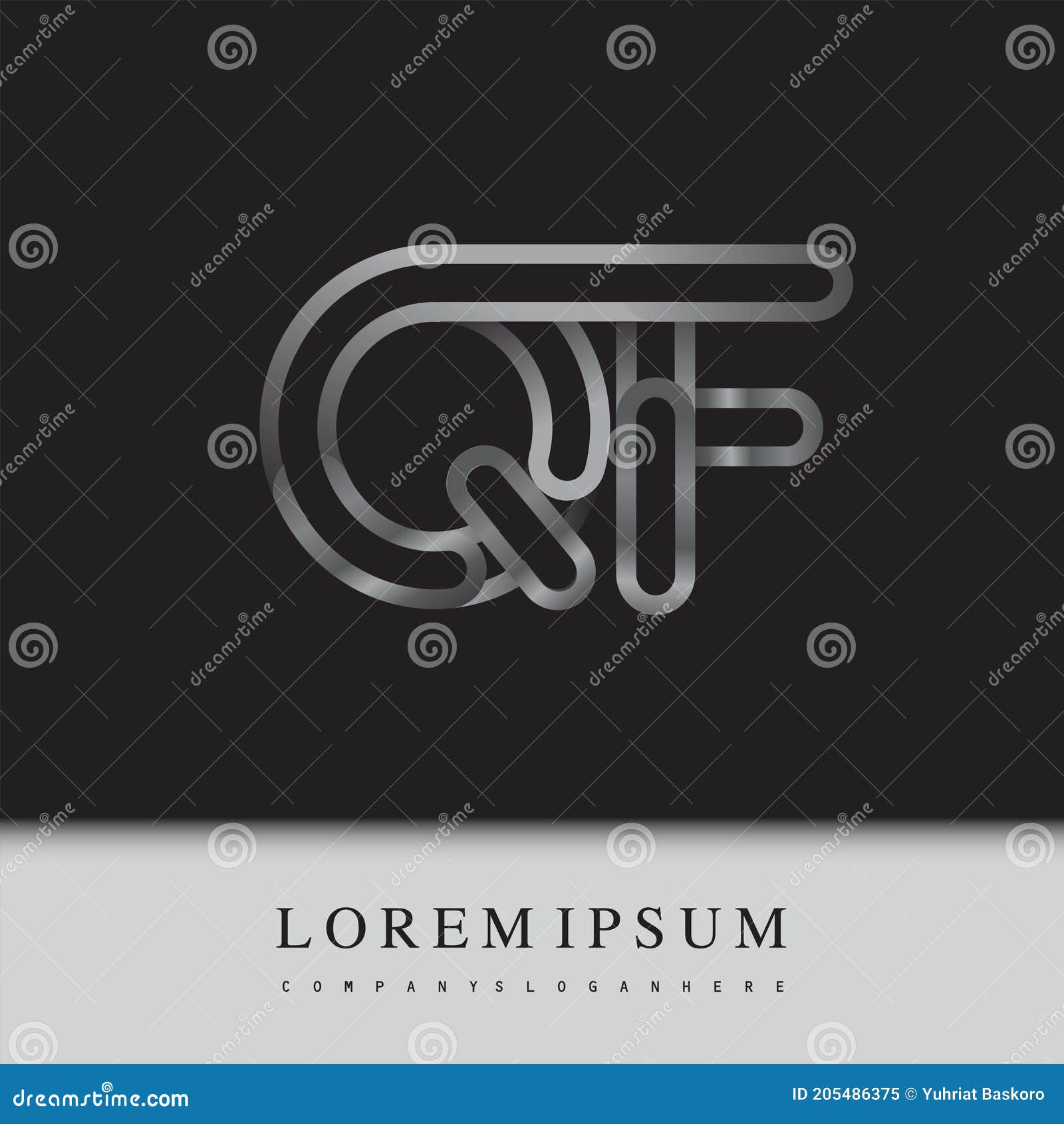 Initial Logo Letter QF, Linked Outline Silver Colored, Rounded Logotype ...