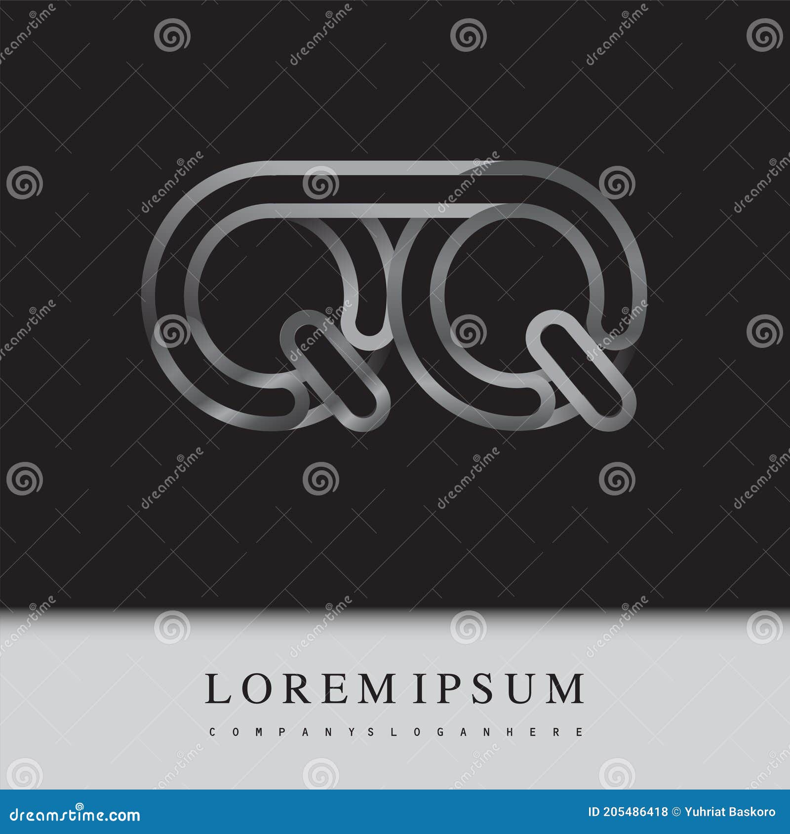 Initial Logo Letter QQ, Linked Outline Silver Colored, Rounded Logotype ...