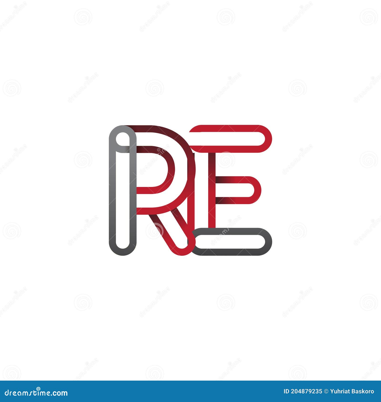 Initial Logo Letter RE, Linked Outline Red and Grey Colored, Rounded ...