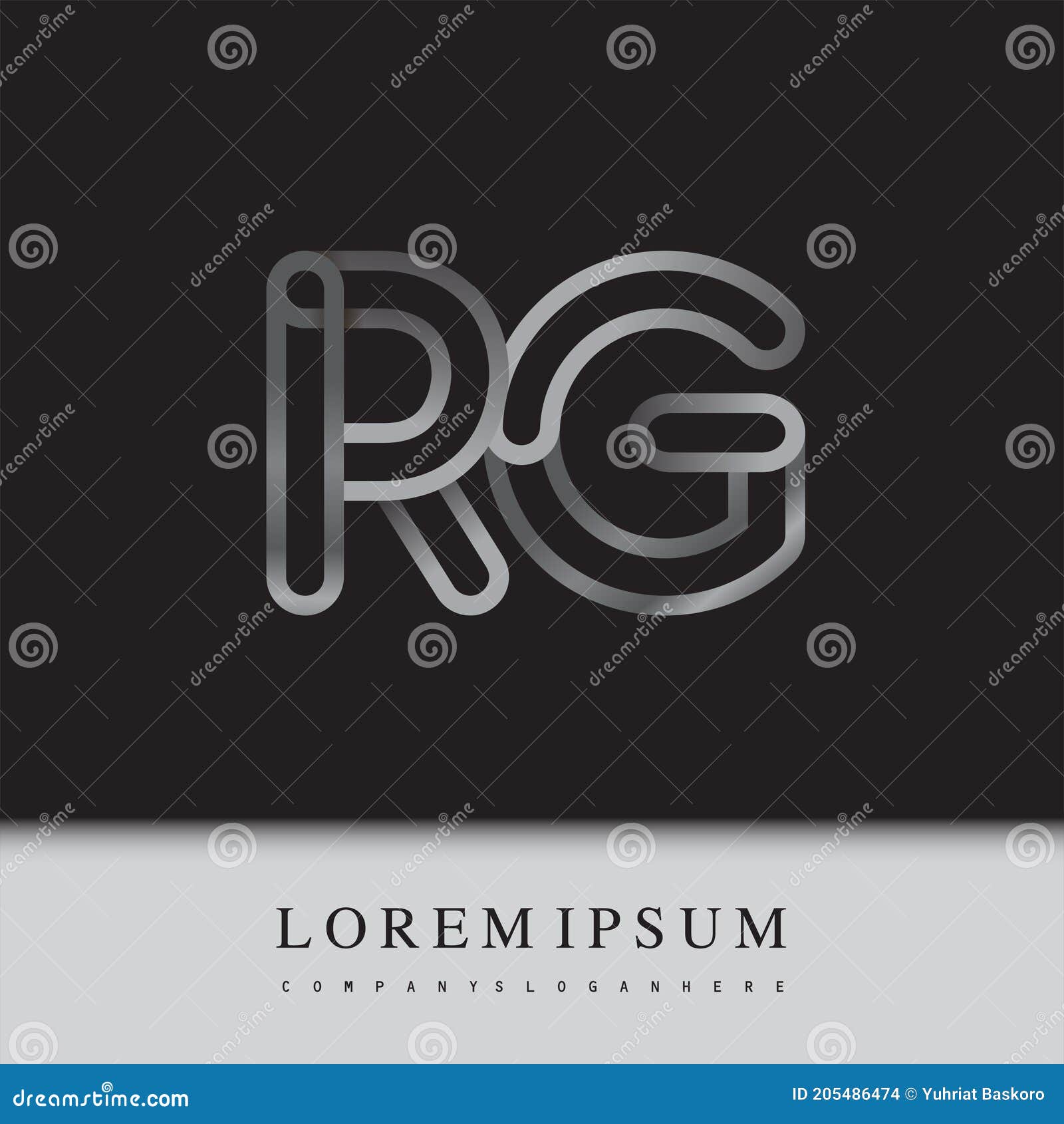 Initial Logo Letter RG, Linked Outline Silver Colored, Rounded Logotype ...