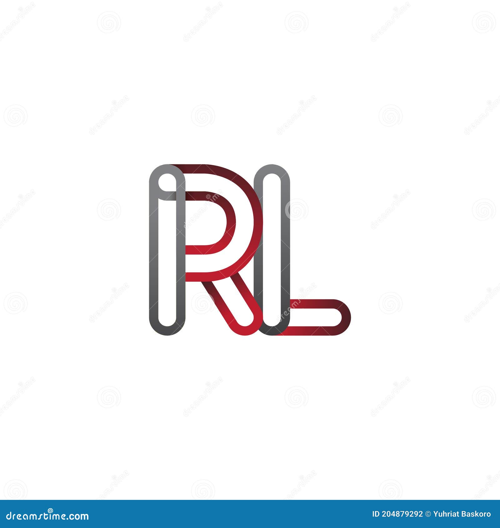 Initial Logo Letter RL, Linked Outline Red and Grey Colored, Rounded ...