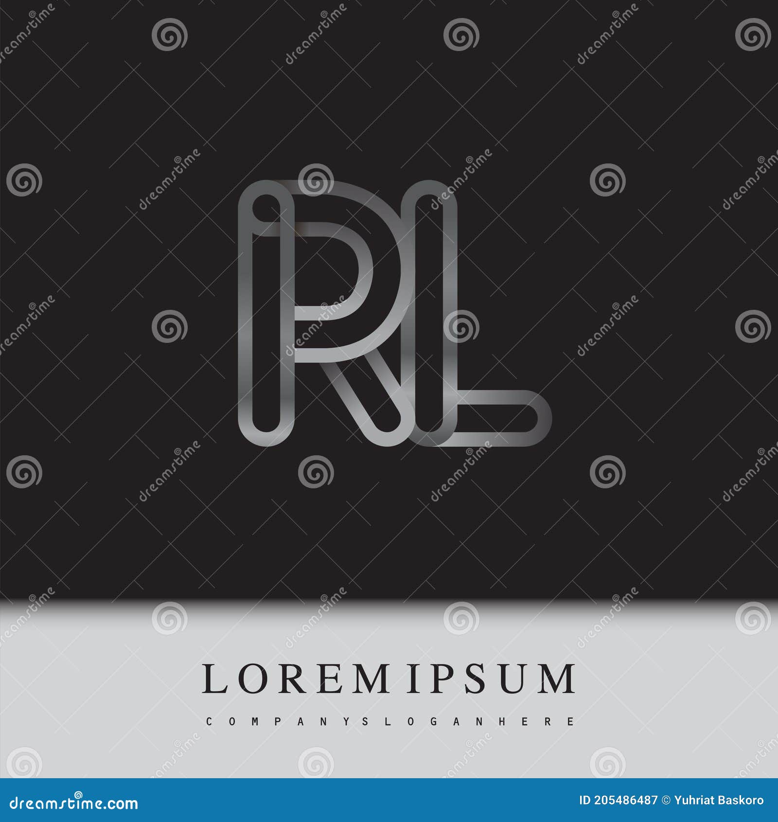 Initial Logo Letter RL, Linked Outline Silver Colored, Rounded Logotype ...