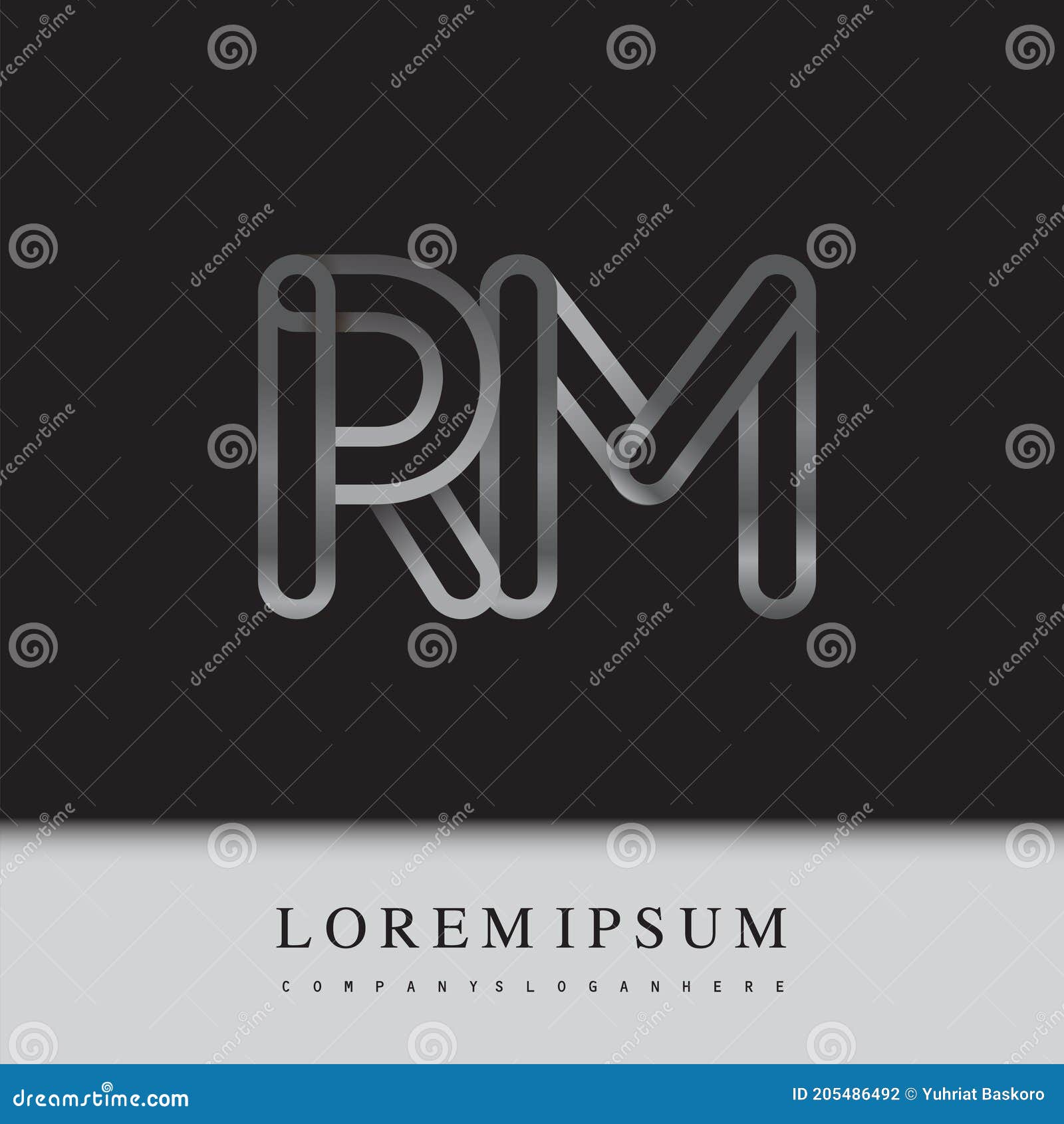 Initial Logo Letter RM, Linked Outline Silver Colored, Rounded Logotype ...