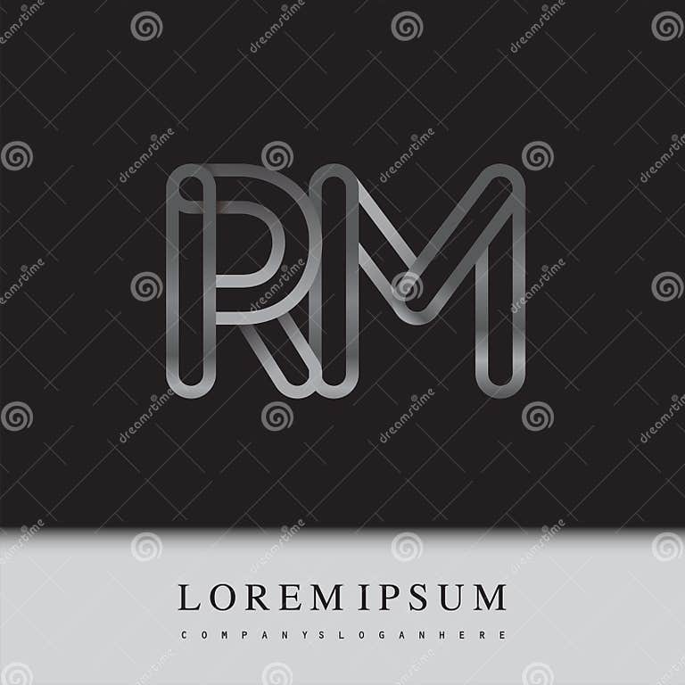 Initial Logo Letter RM, Linked Outline Silver Colored, Rounded Logotype ...