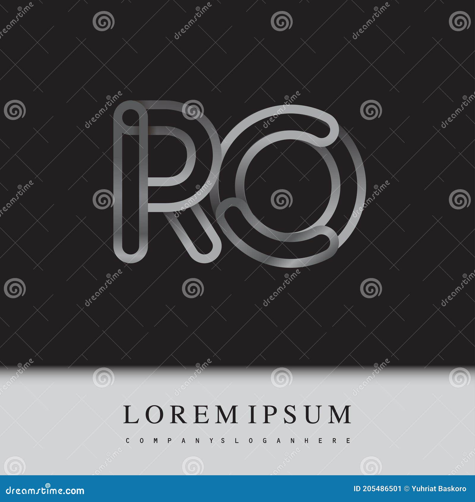 Initial Logo Letter RO, Linked Outline Silver Colored, Rounded Logotype ...