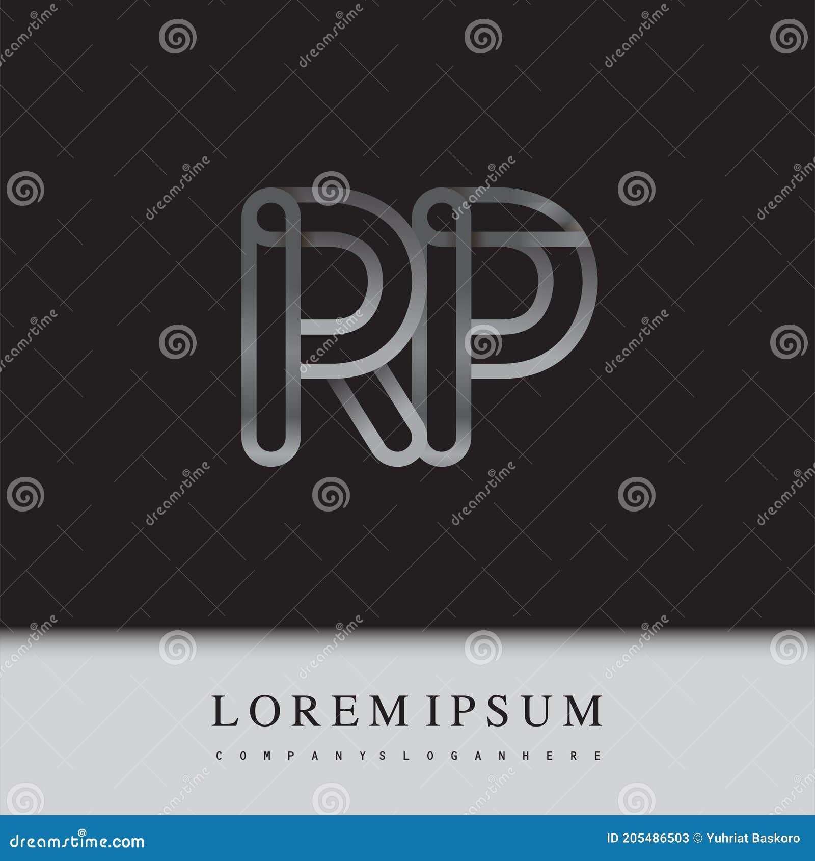 Initial Logo Letter RP, Linked Outline Silver Colored, Rounded Logotype ...