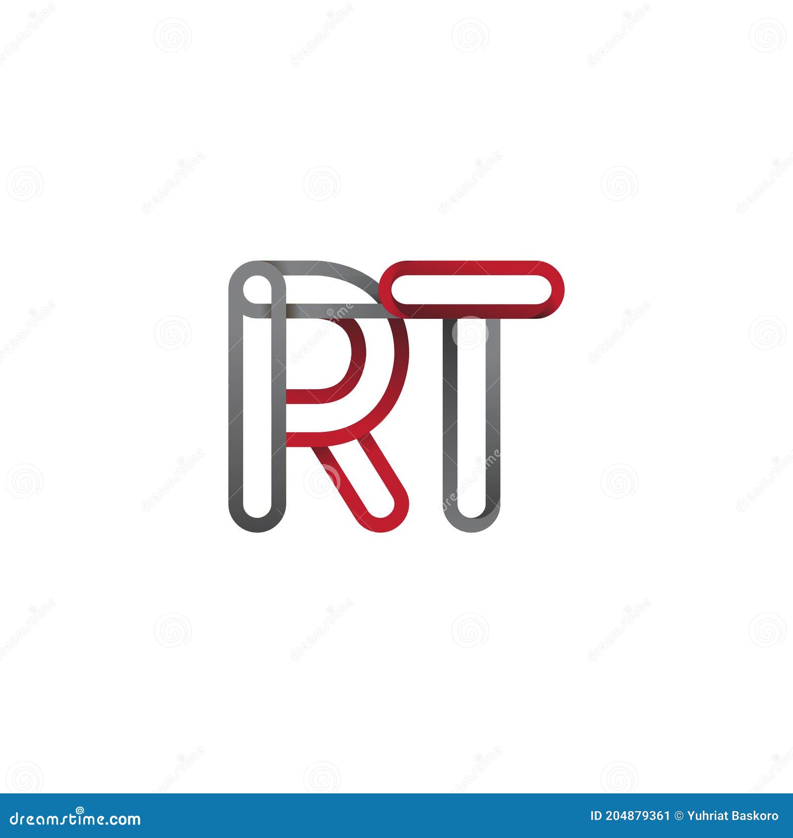 Initial Logo Letter RT, Linked Outline Red and Grey Colored, Rounded ...
