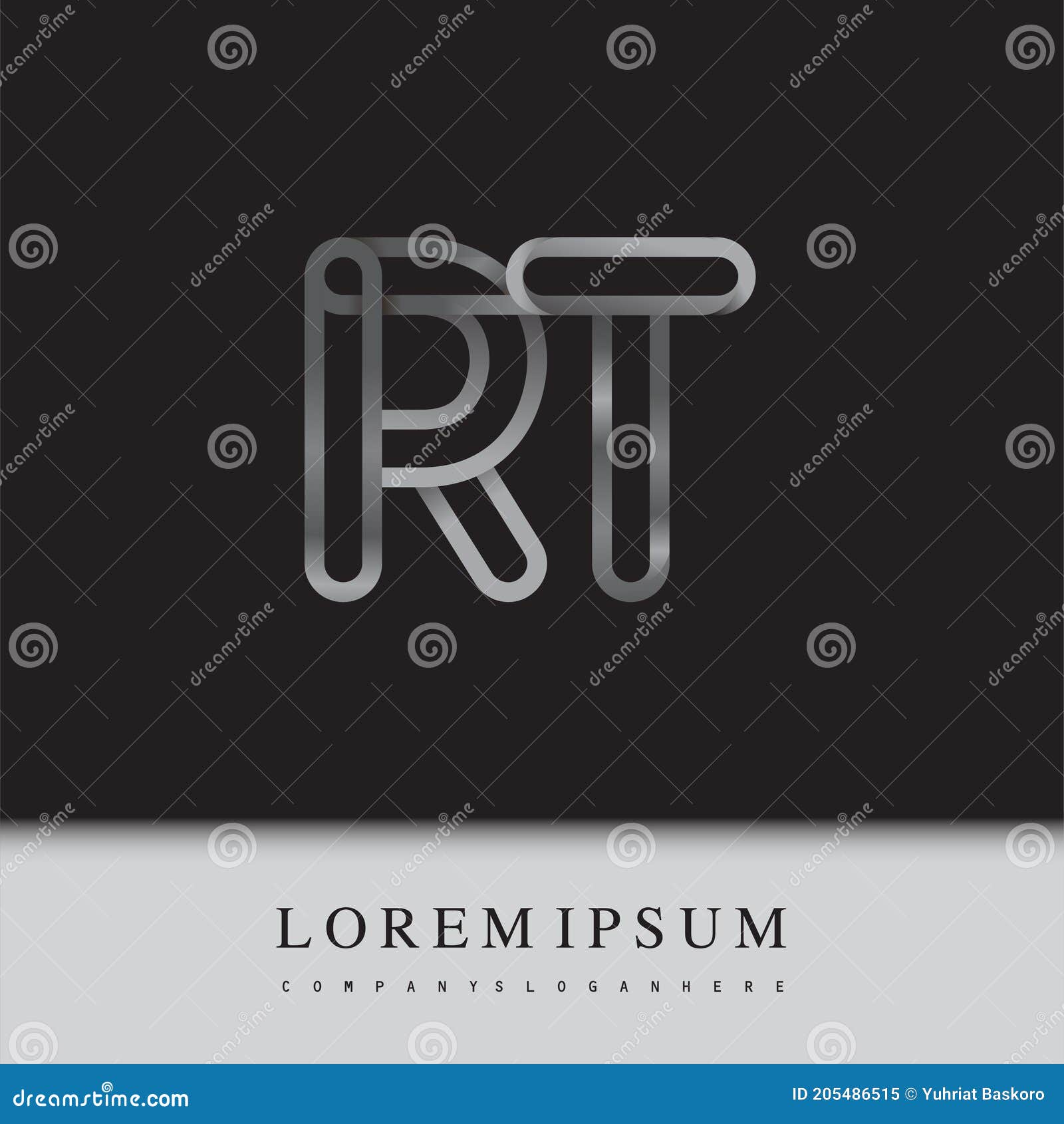 Initial Logo Letter RT, Linked Outline Silver Colored, Rounded Logotype ...