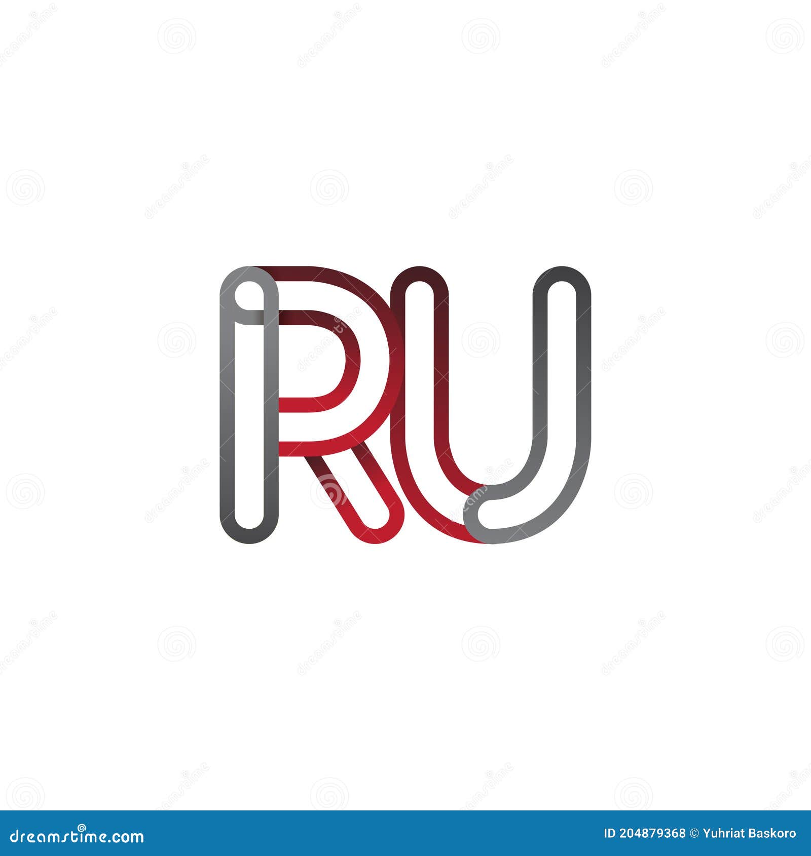Initial Logo Letter RU, Linked Outline Red and Grey Colored, Rounded ...