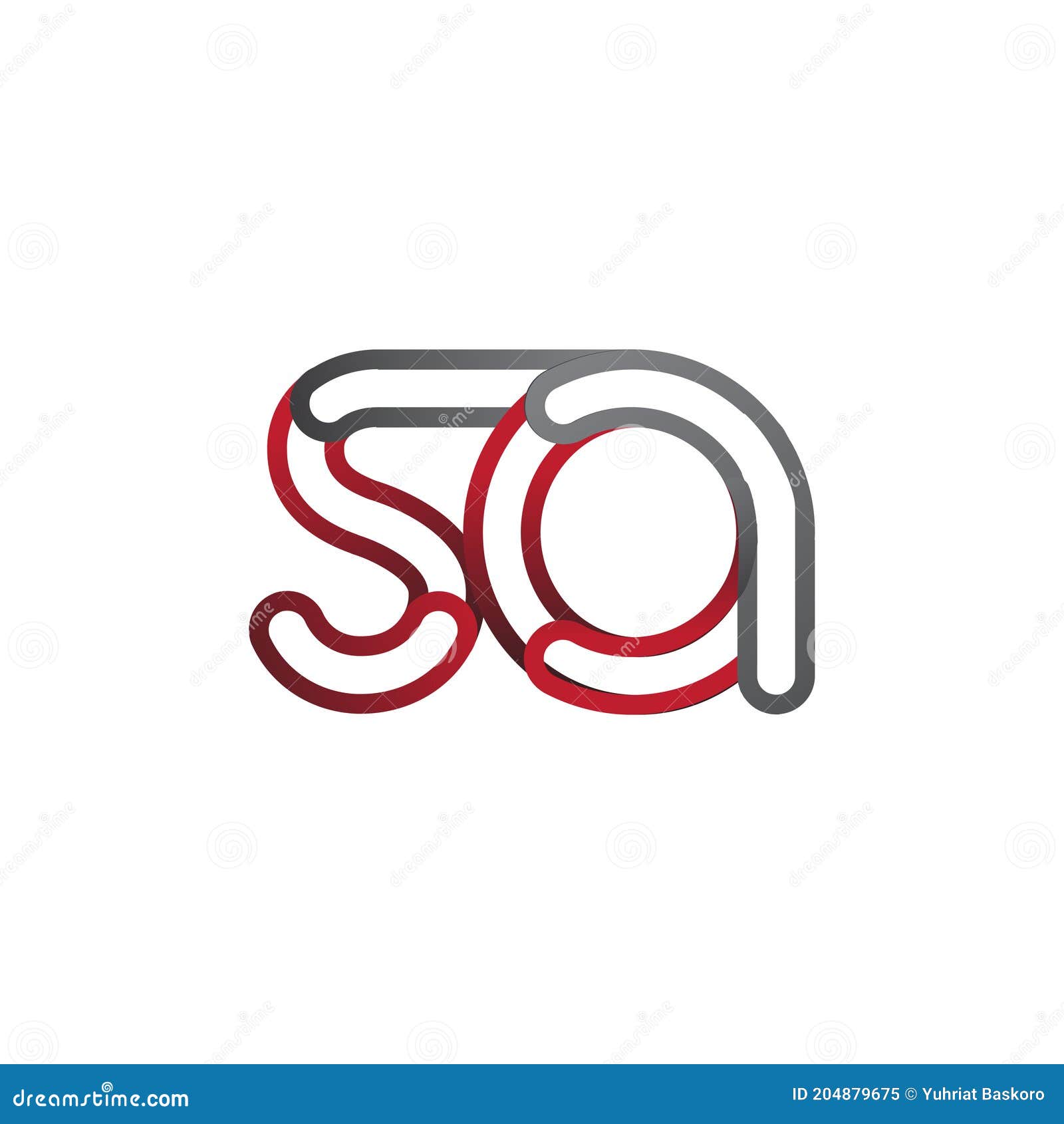Initial Logo Letter SA, Linked Outline Red and Grey Colored, Rounded ...