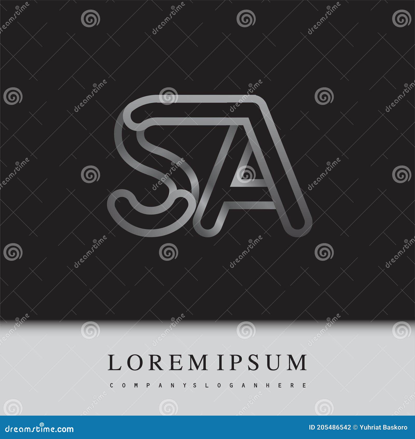 Initial Logo Letter SA, Linked Outline Silver Colored, Rounded Logotype ...