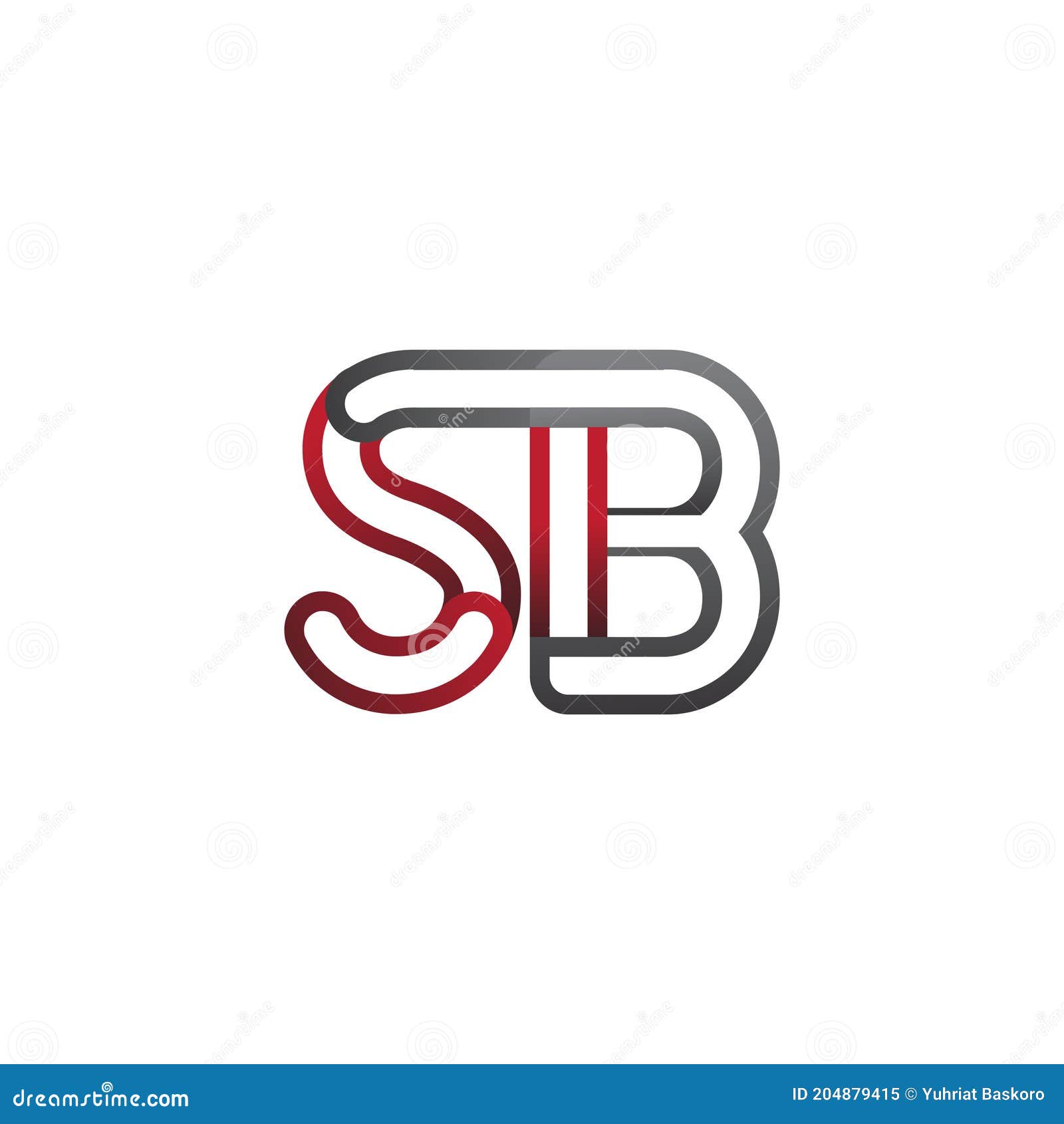 Initial Logo Letter SB, Linked Outline Red and Grey Colored, Rounded ...
