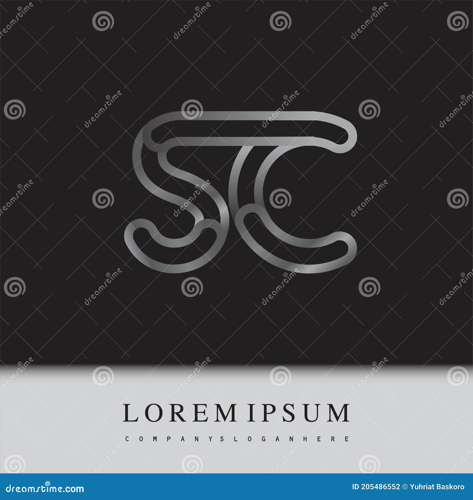 Initial Logo Letter SC, Linked Outline Silver Colored, Rounded Logotype ...