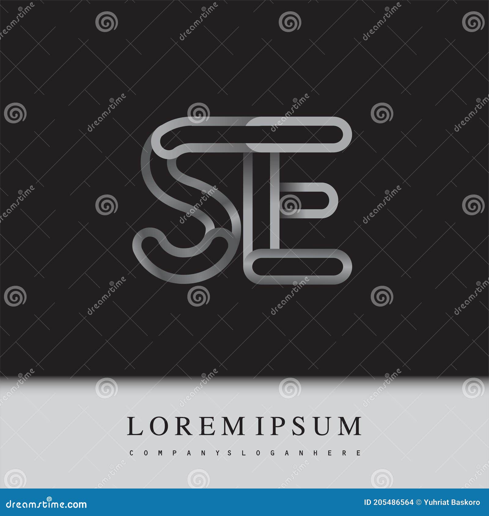 Initial Logo Letter SE, Linked Outline Silver Colored, Rounded Logotype ...