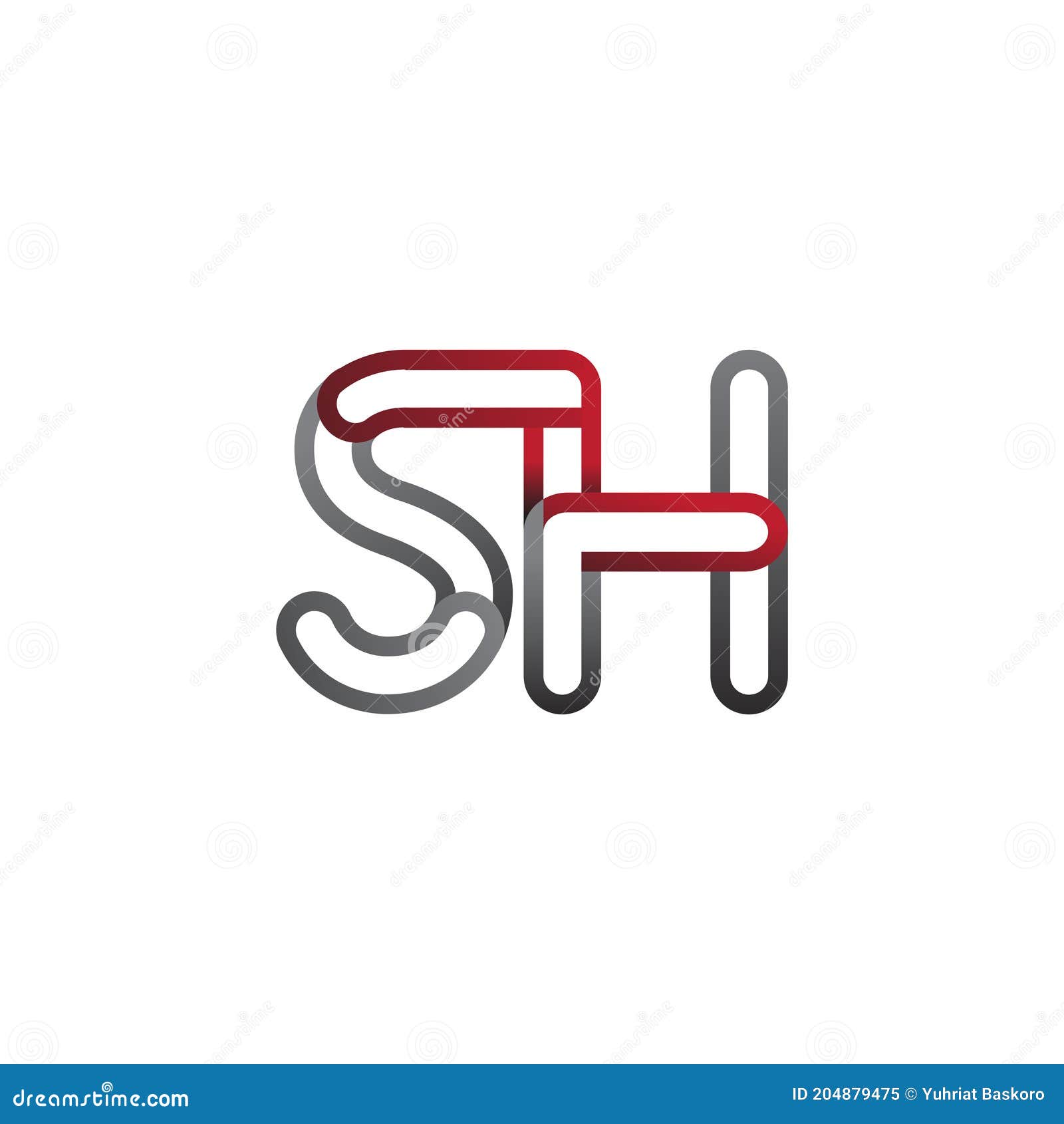 Initial Logo Letter SH, Linked Outline Red and Grey Colored, Rounded ...