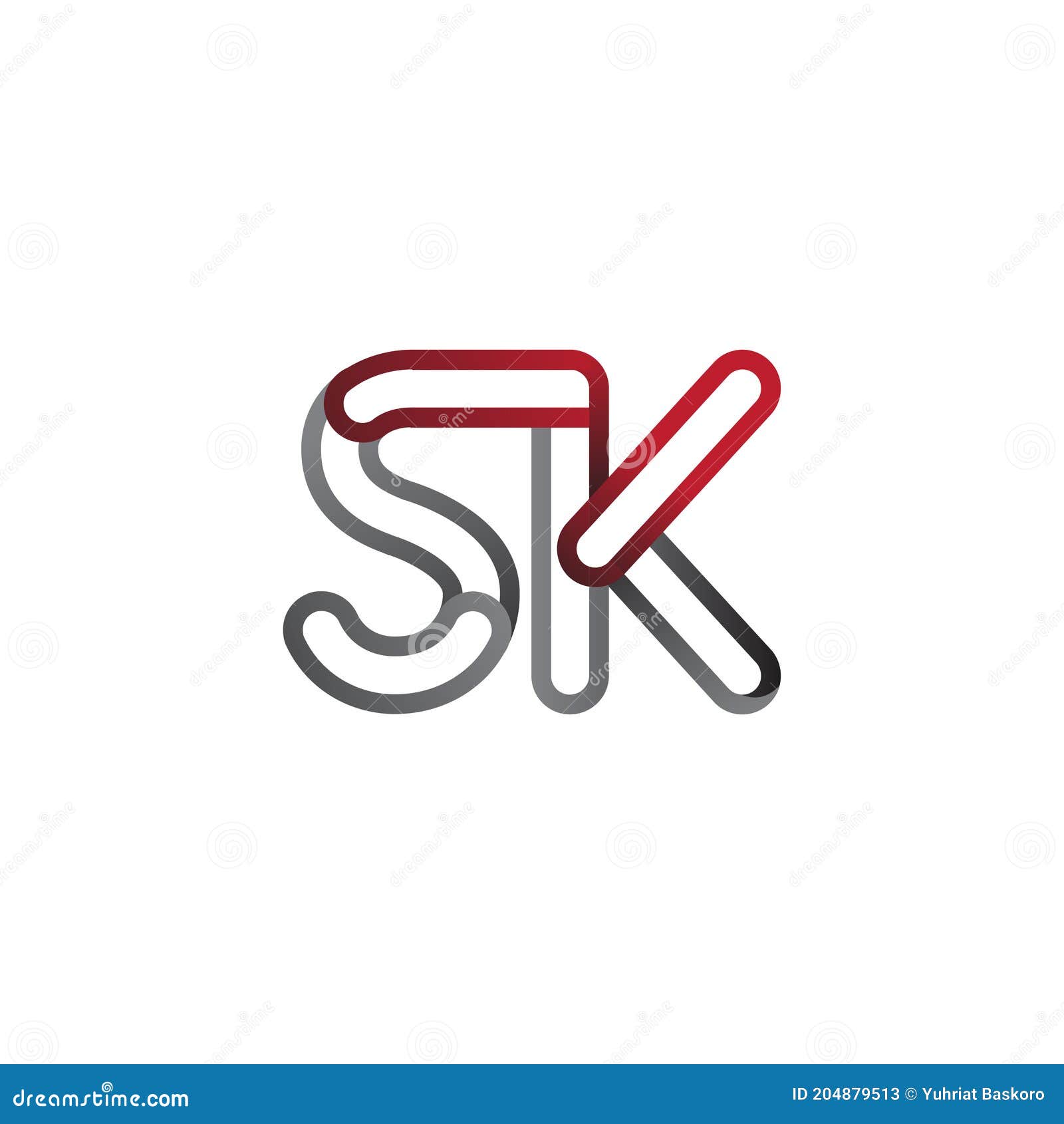 Initial Logo Letter SK, Linked Outline Red and Grey Colored, Rounded ...