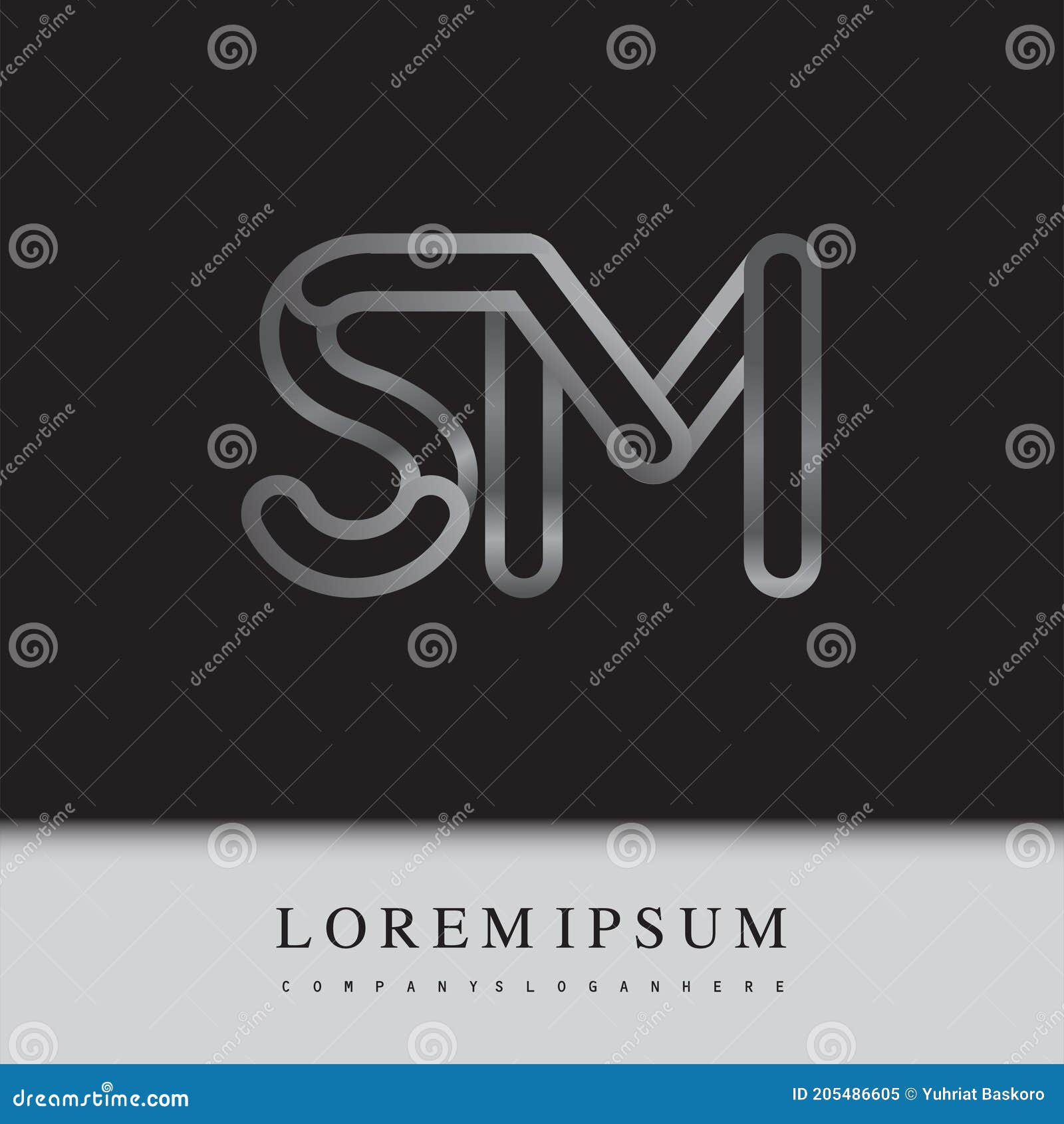 Initial Logo Letter SM, Linked Outline Silver Colored, Rounded Logotype ...