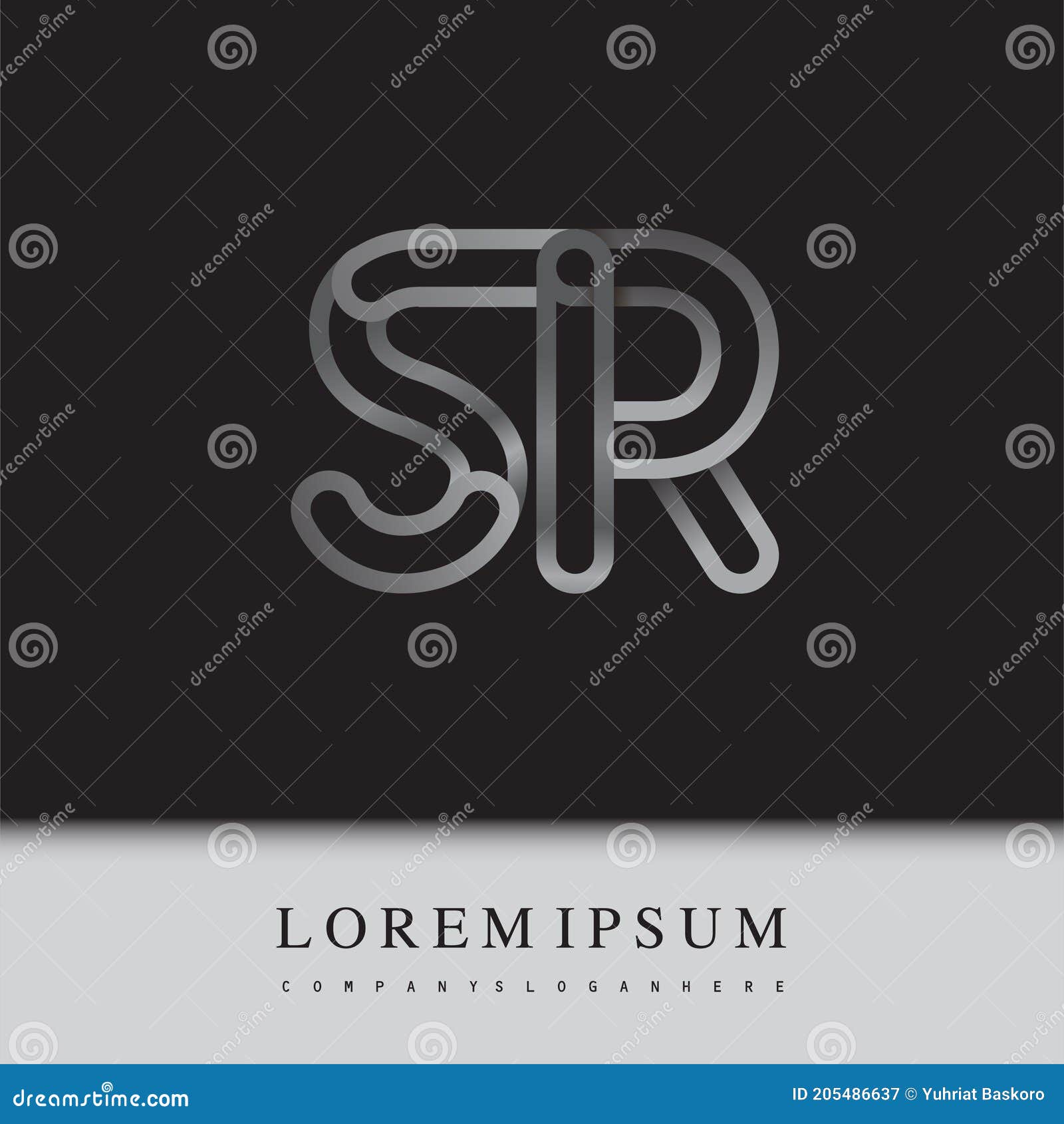 Initial Logo Letter SR, Linked Outline Silver Colored, Rounded Logotype ...