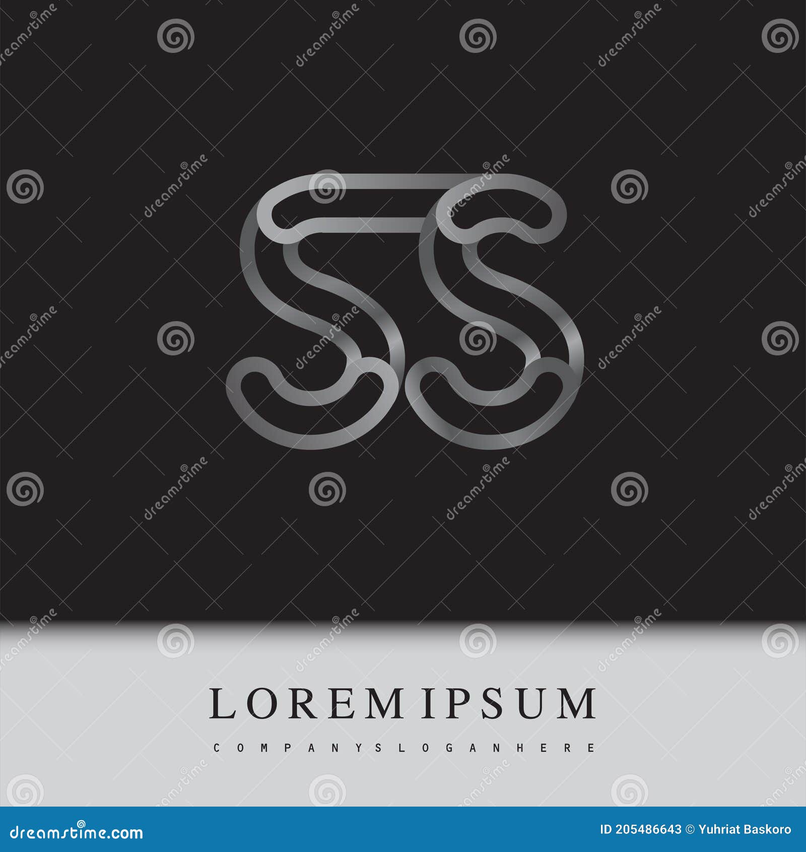 Initial Logo Letter SS, Linked Outline Silver Colored, Rounded Logotype ...