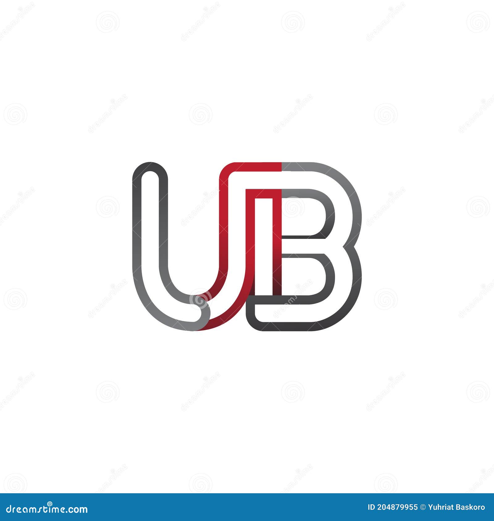 Initial Logo Letter UB, Linked Outline Red and Grey Colored, Rounded ...