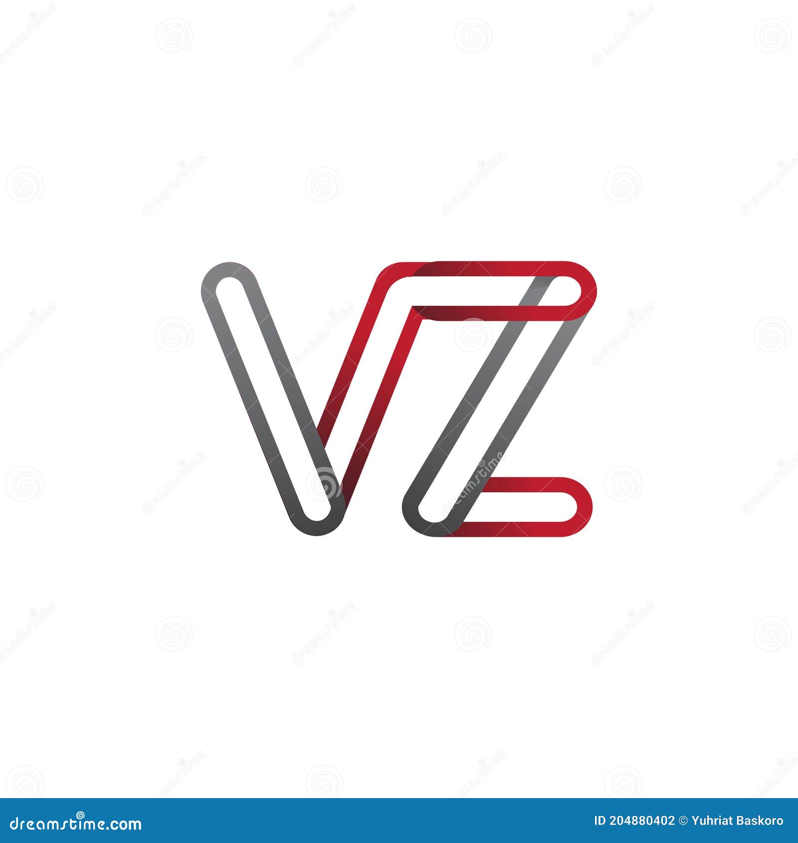 Initial Logo Letter VZ, Linked Outline Red and Grey Colored, Rounded ...