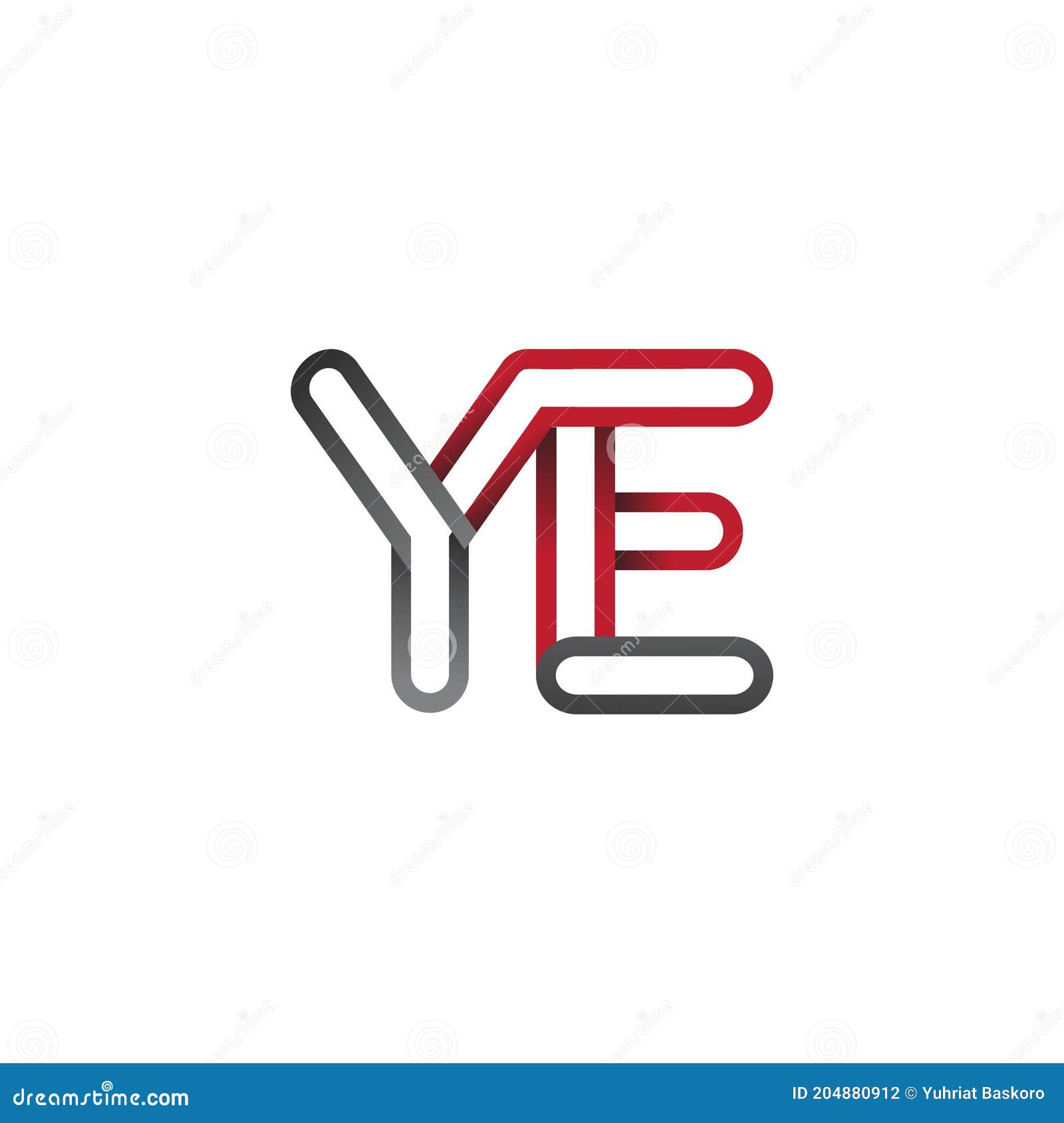 Initial Logo Letter YE, Linked Outline Red and Grey Colored, Rounded ...