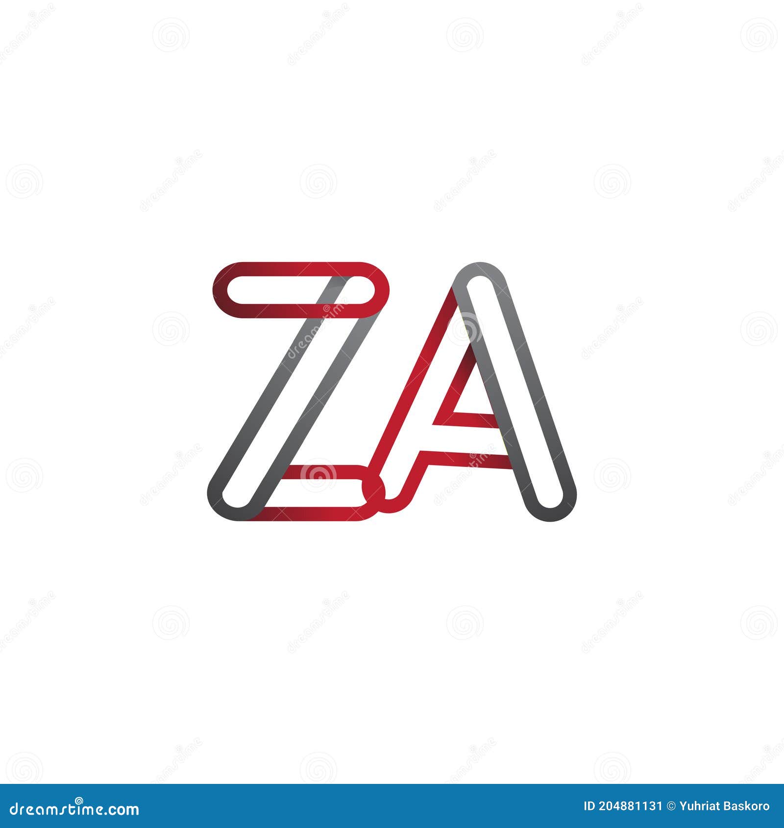 Initial Logo Letter ZA, Linked Outline Red and Grey Colored, Rounded ...