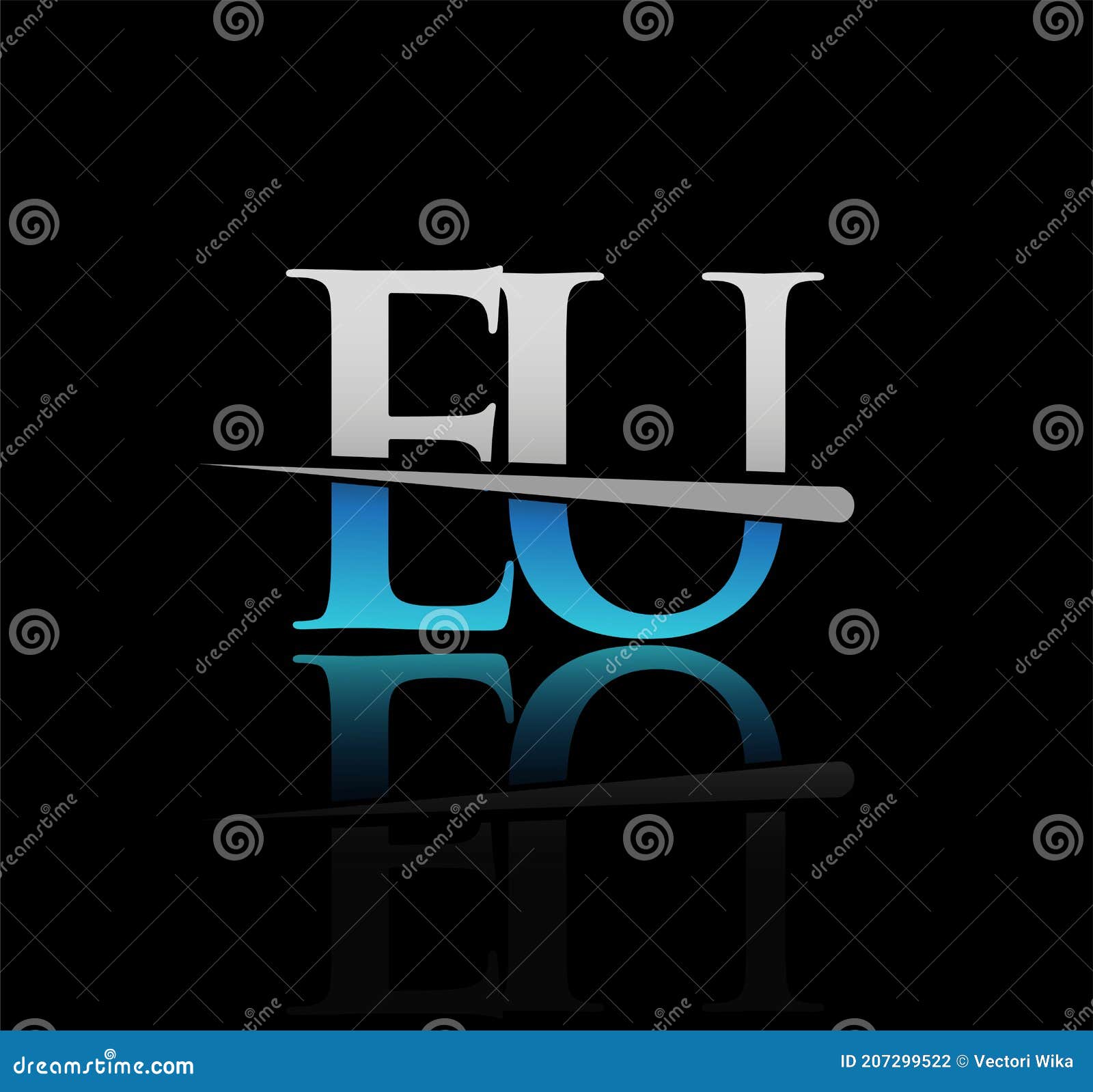 Initial Logotype Letter EU Company Name Colored Blue and Silver Swoosh ...