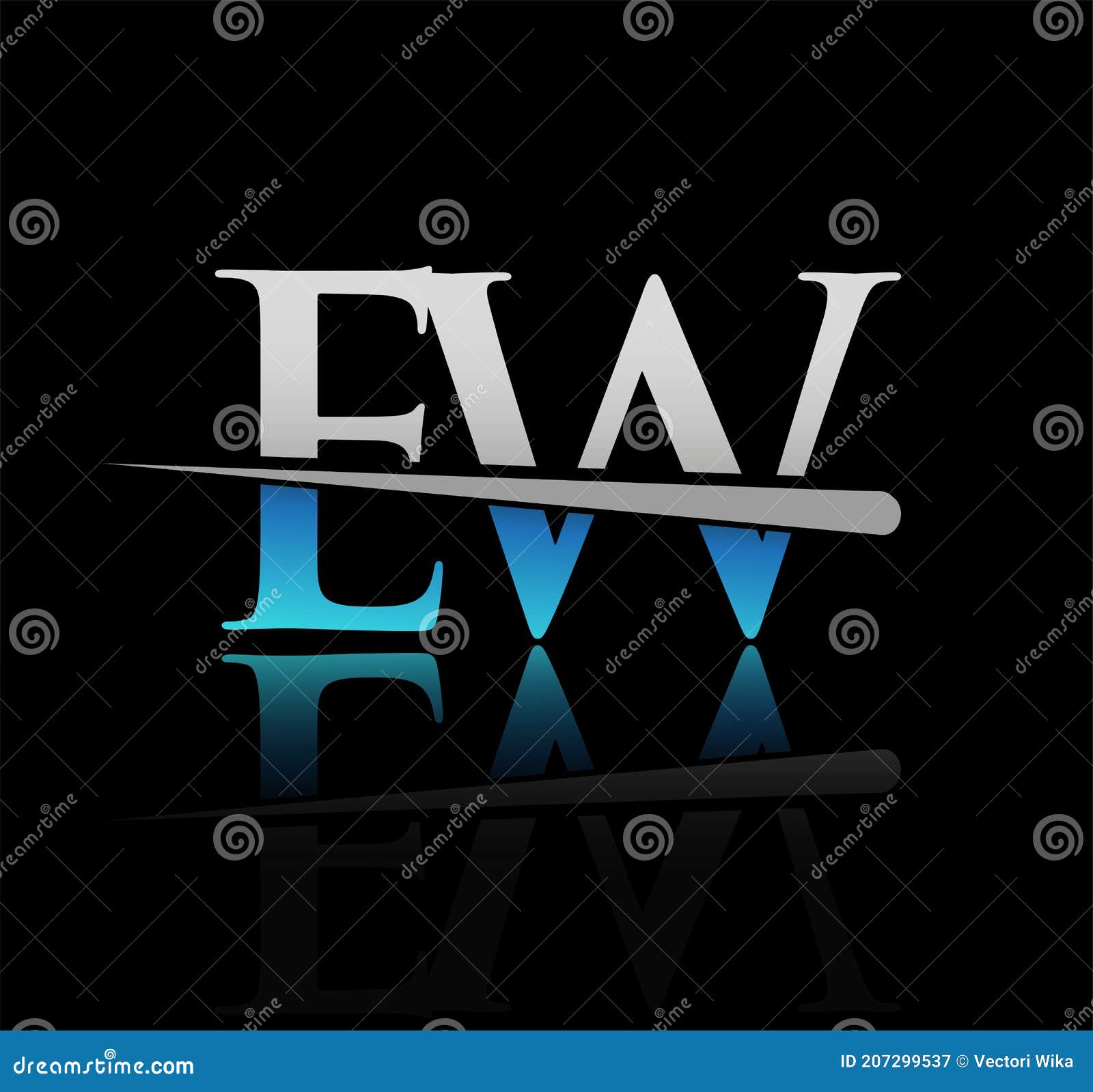 Initial Logotype Letter EW Company Name Colored Blue and Silver Swoosh ...