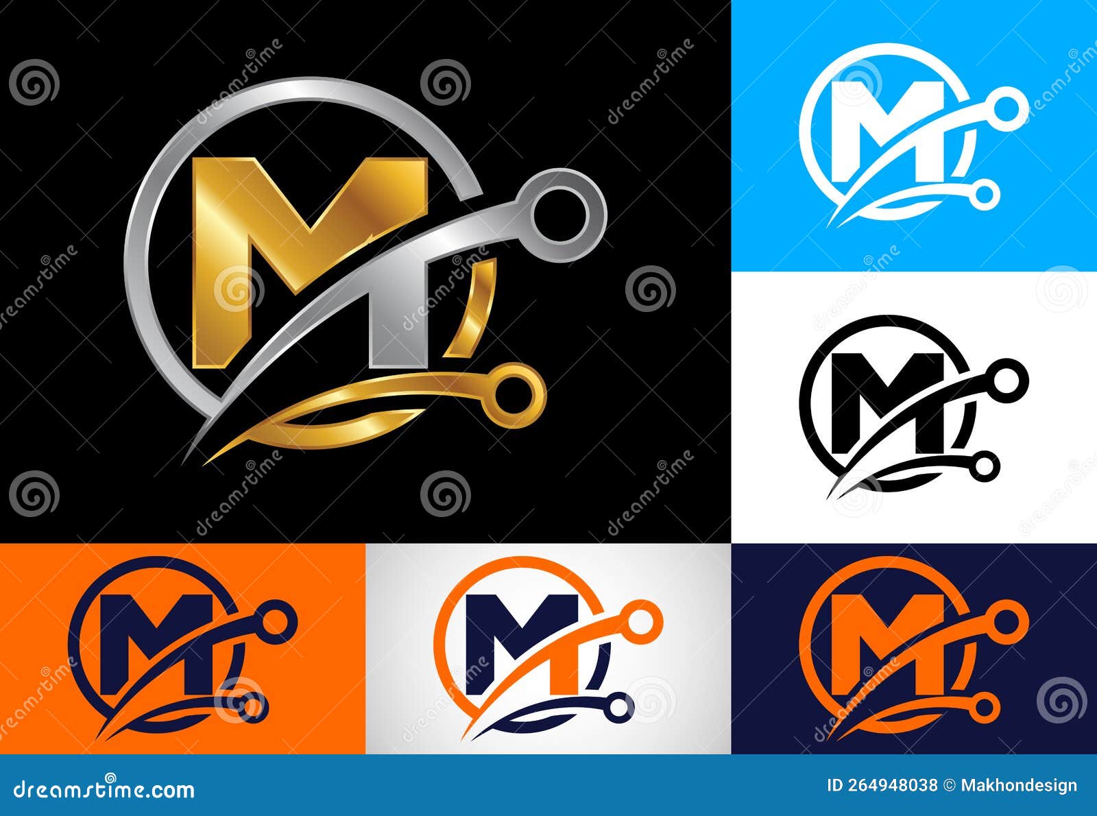 Initial M Monogram Alphabet in a Circle with a Technology Sign Symbol ...