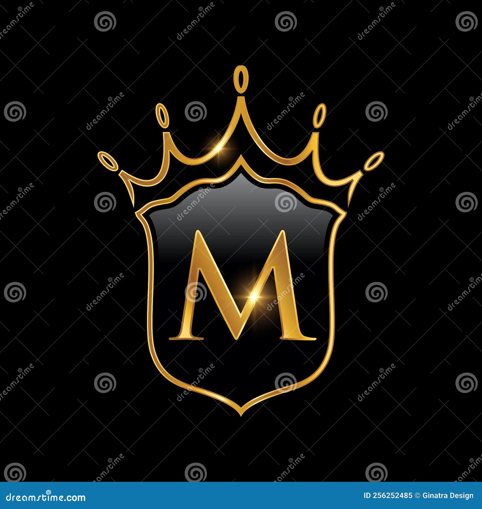 Initial M Monogram Alphabet with a Crown and Shield Stock Vector ...