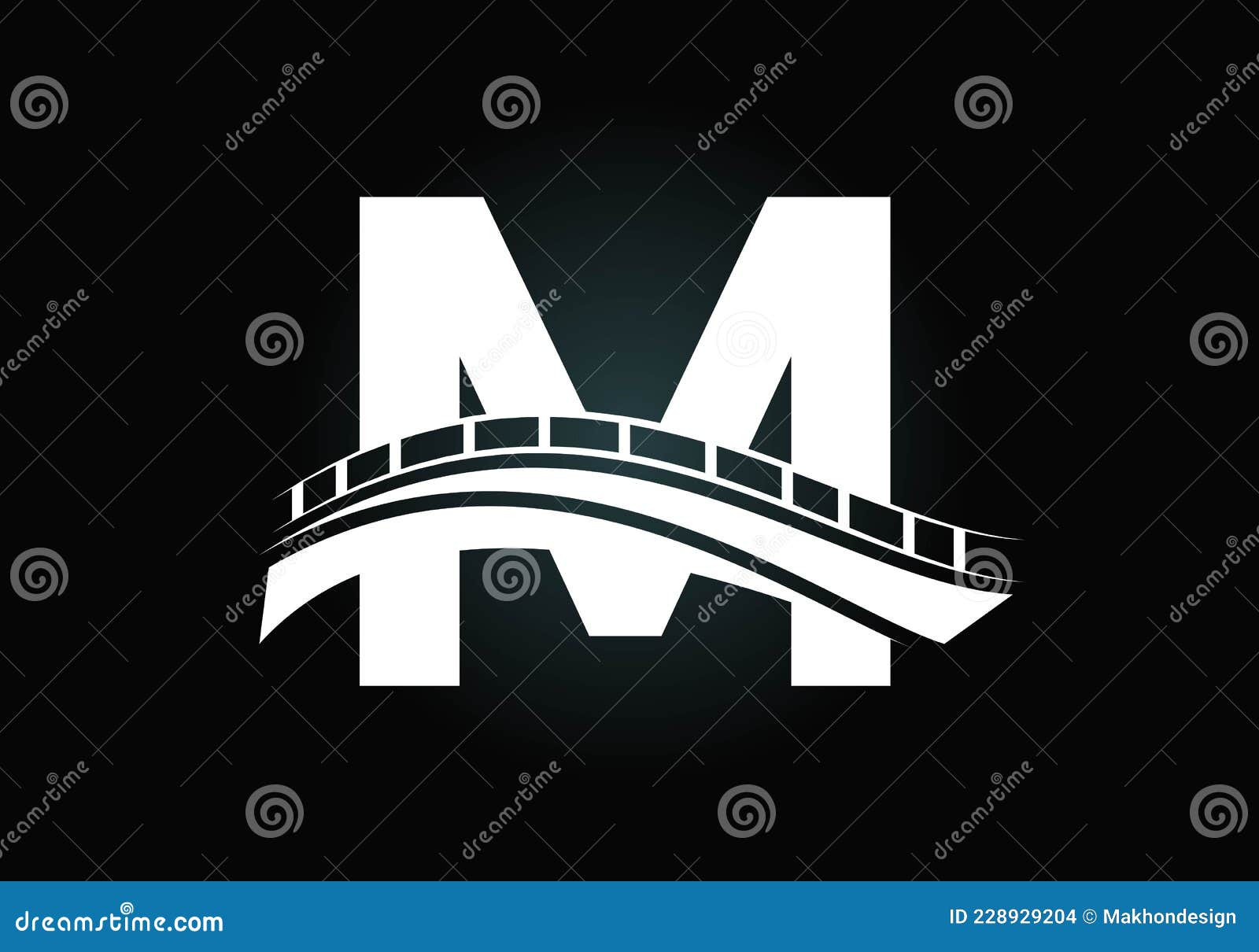 Initial M Monogram Letter Alphabet with Bridge Sign. Abstract Bridge ...