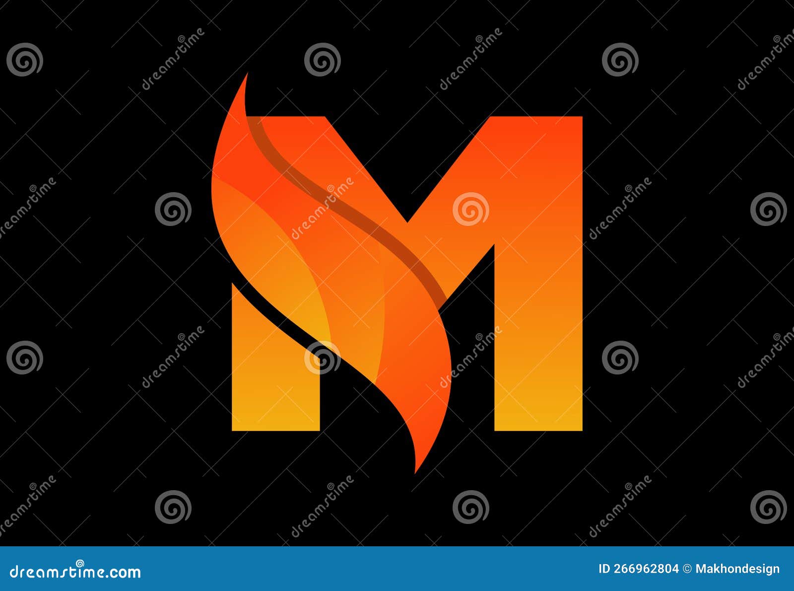 Initial M Monogram Letter with a Swoosh or Flame. Fire Flames or Swoosh ...