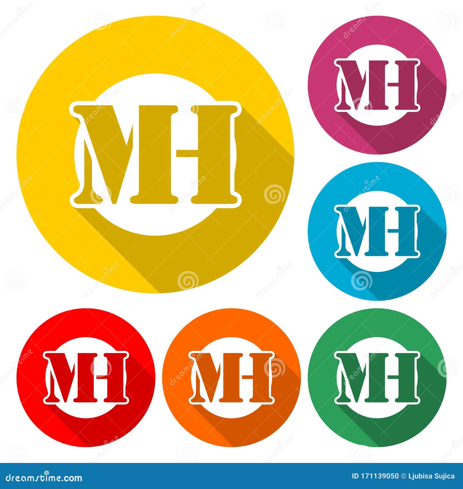 Initial MH Alphabet Logo with Long Shadow Stock Illustration ...