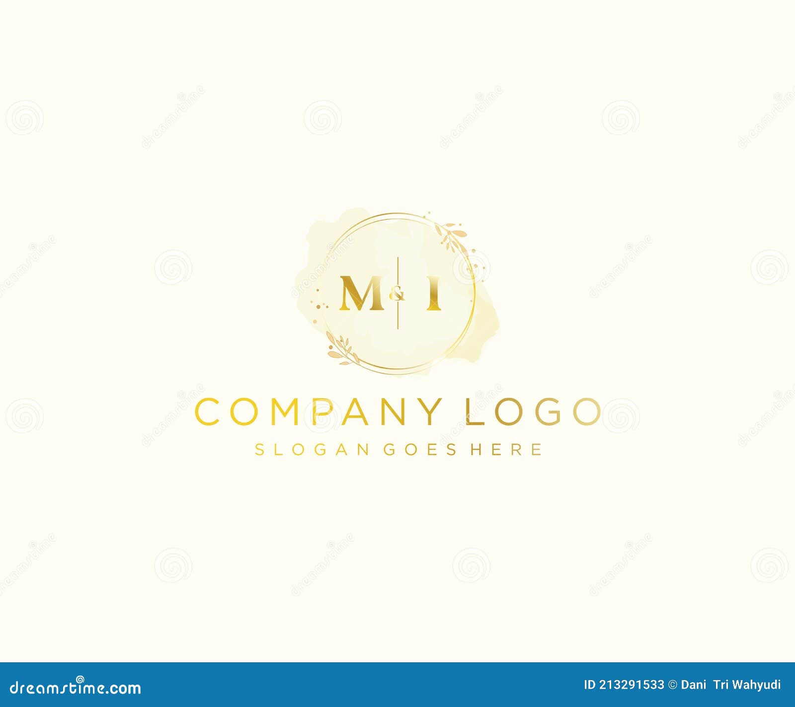 Initial MI Letters Colorful Watercolor Splash with Geometry Golden Leaf ...