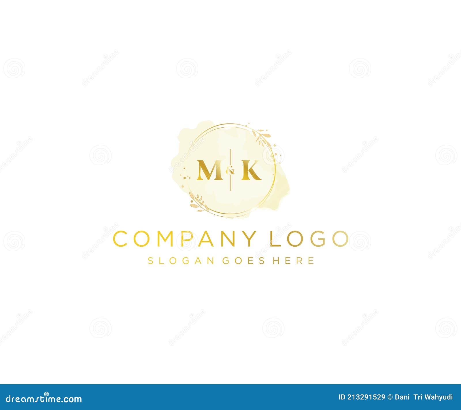 Initial MK Letters Colorful Watercolor Splash with Geometry Golden Leaf ...