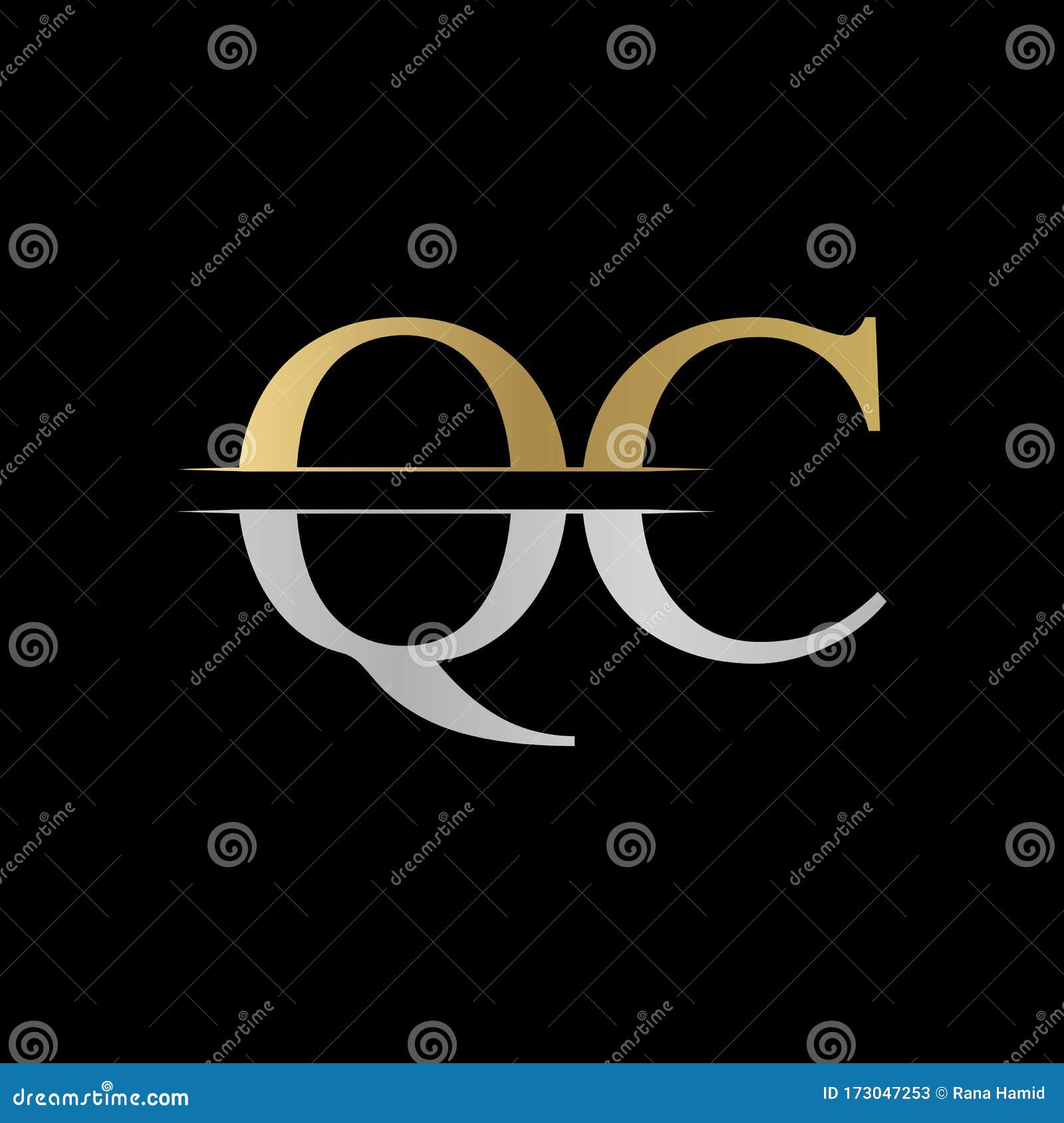 Initial Monogram Letter QC Logo Design Vector Template. Silver and Gold ...