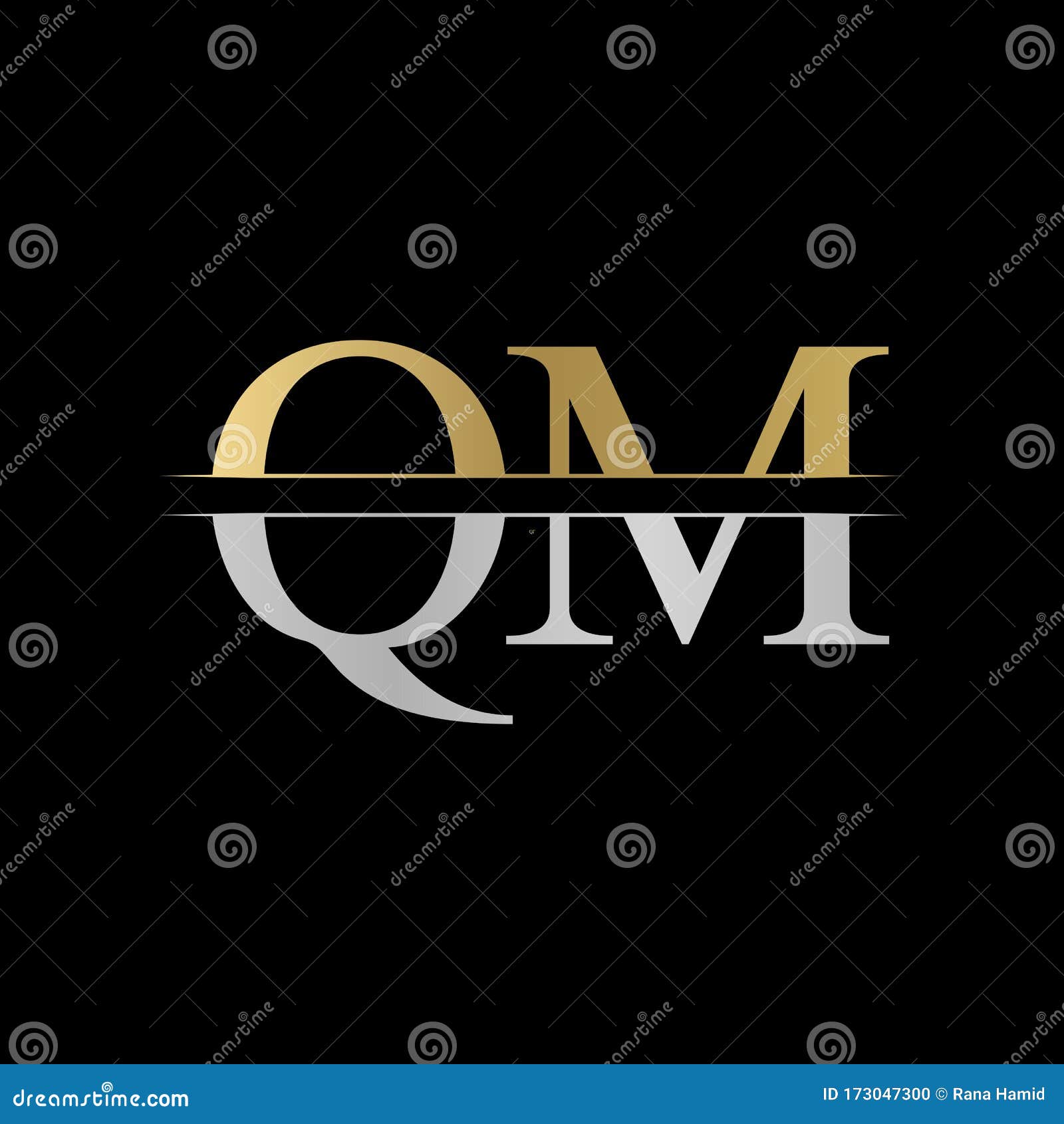Initial Monogram Letter QM Logo Design Vector Template. Silver and Gold ...