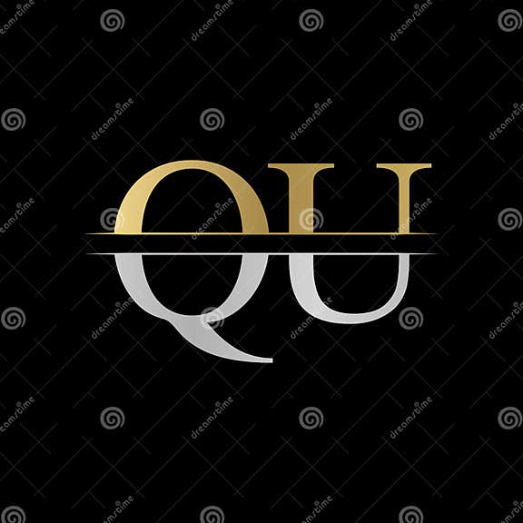 Initial Monogram Letter QU Logo Design Vector Template. Silver and Gold ...